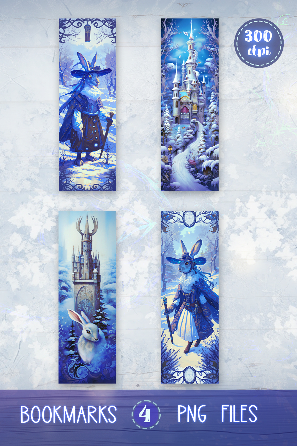 Bookmarks design - Winter Hare Fairy Tale.