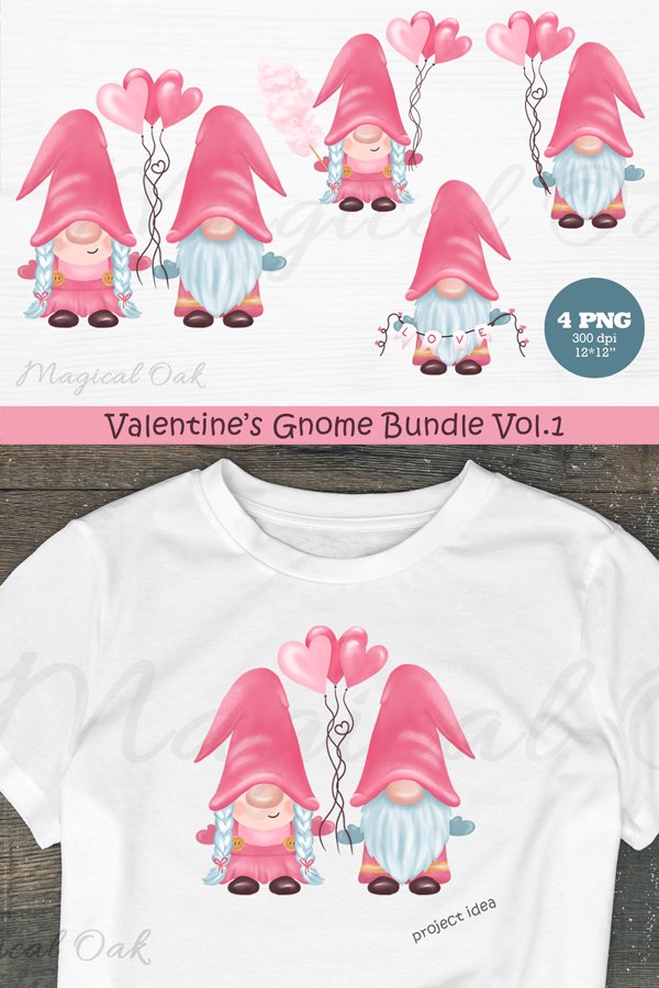 Valentines Gnomies Bundle Digital Design Png file
