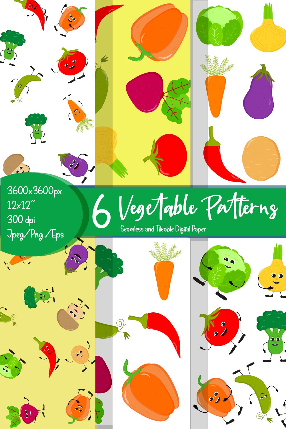 Vegetable digital paper. Vegetable patterns