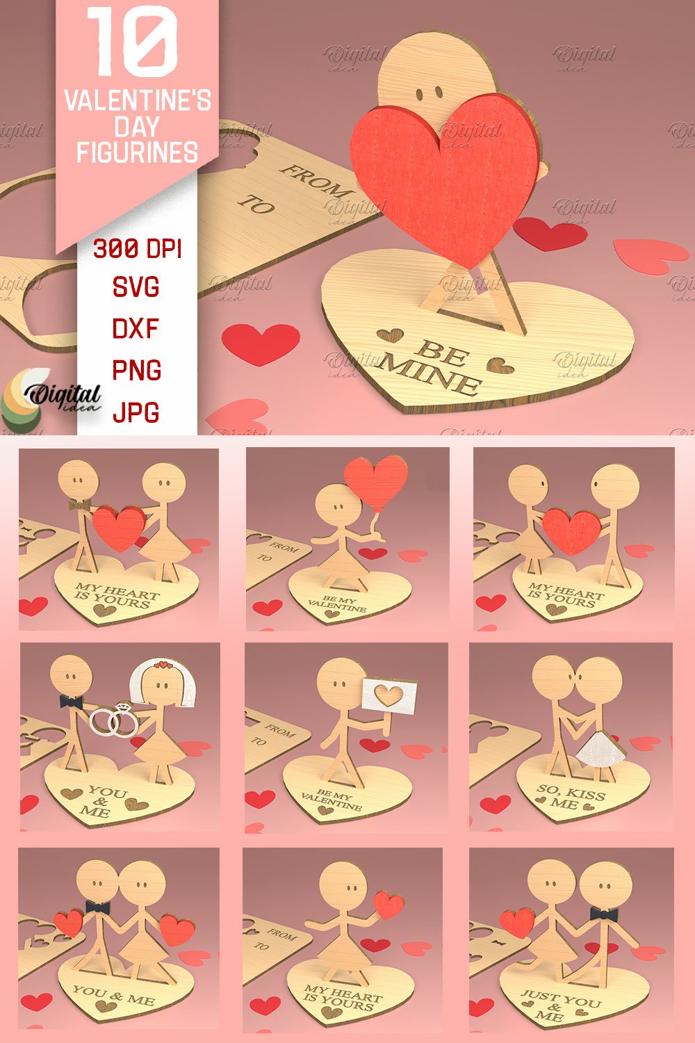 3D Valentine's Day Figurines Bundle. Gift Laser Cut