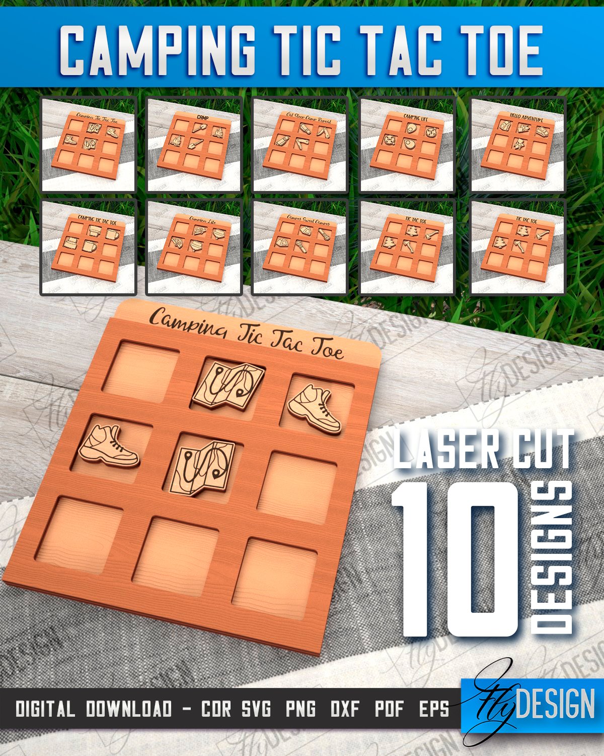 Camping Tic Tac Toe Game Laser Cut Bundle| Tic Tac Toe Game