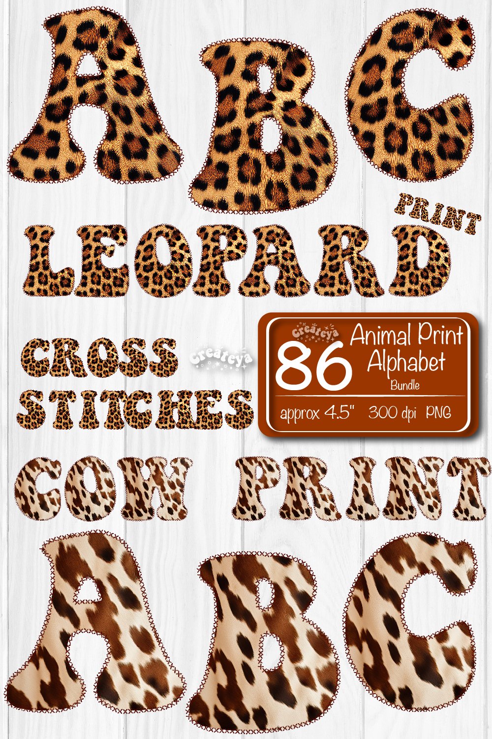 Animal Print Alphabet PNG Bundle Leopard Cow Letters Number