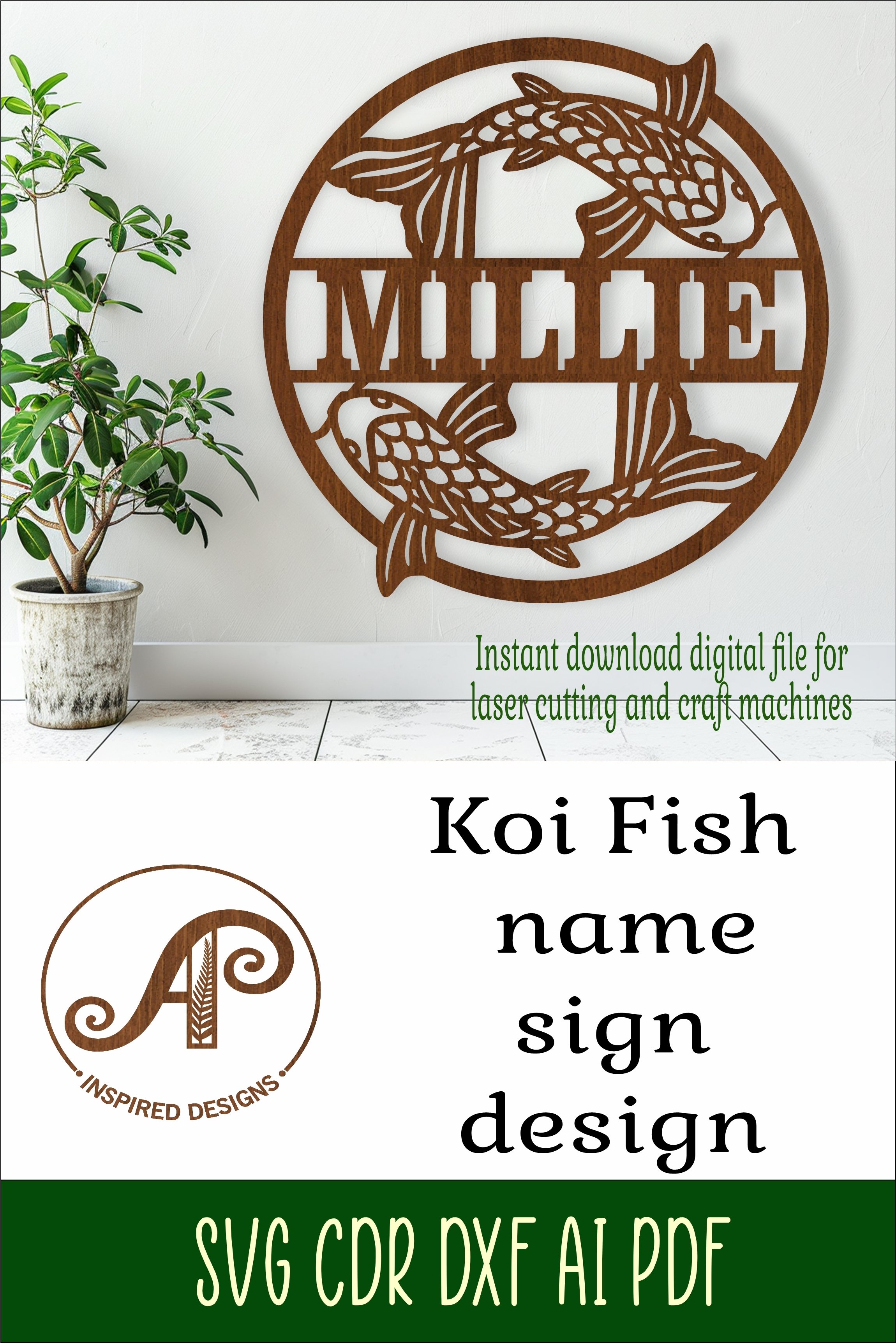 Koi fish name wall art sign, SVG file