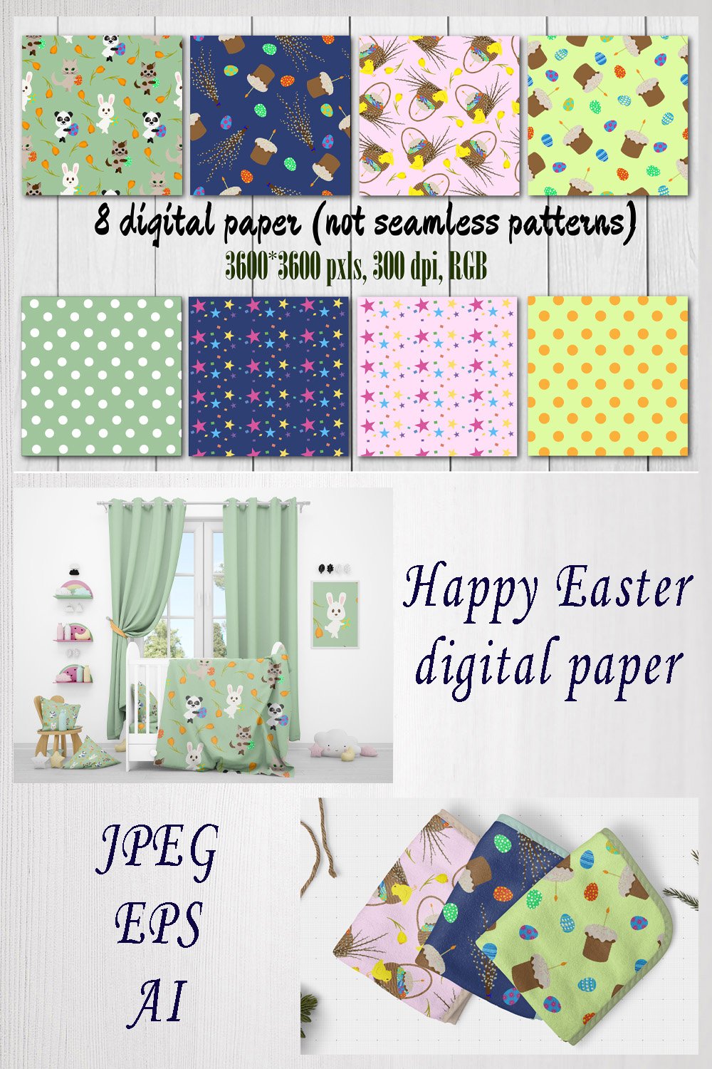 Set of digital paper on Easter theme