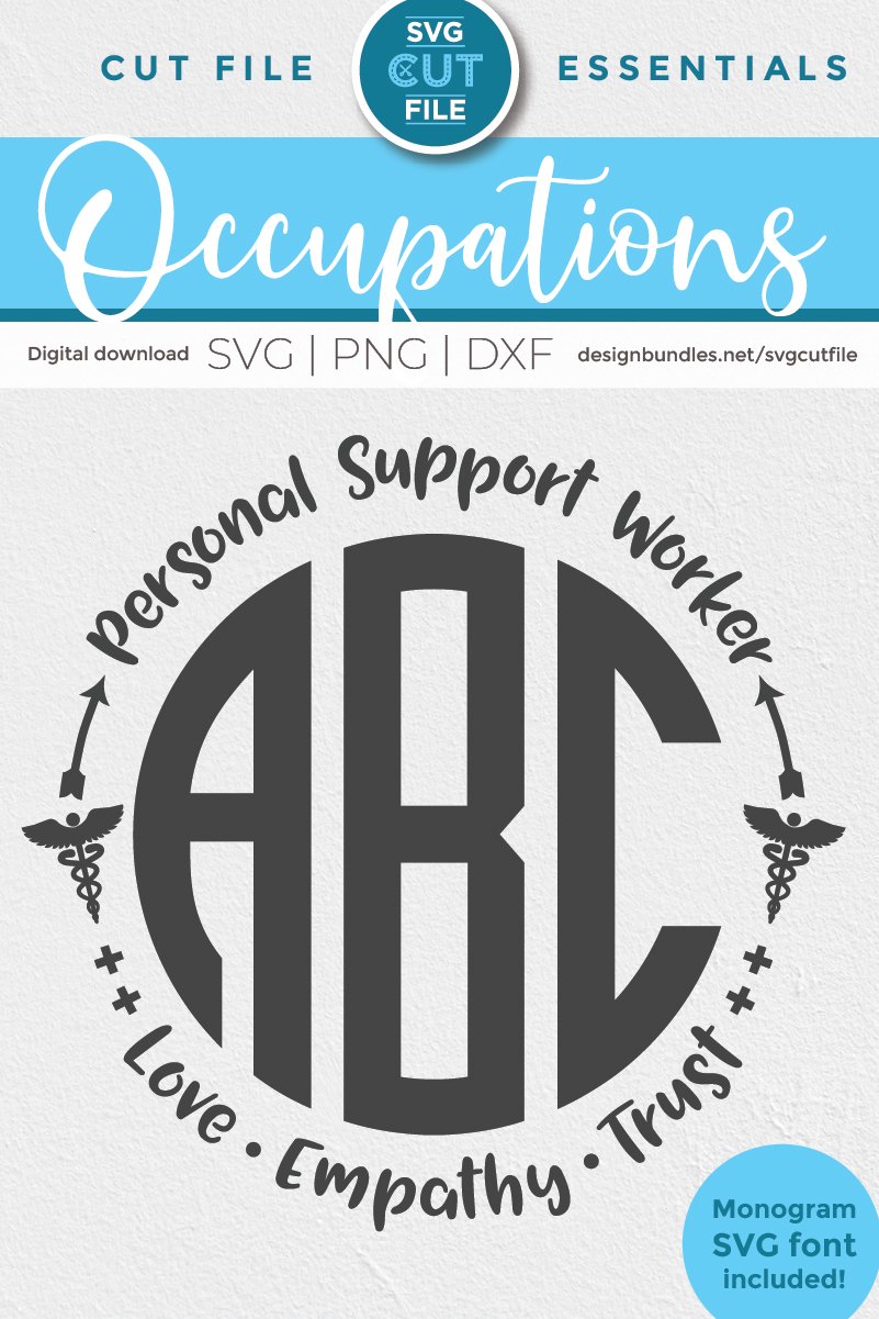 Personal support worker svg - a PSW monogram for crafters
