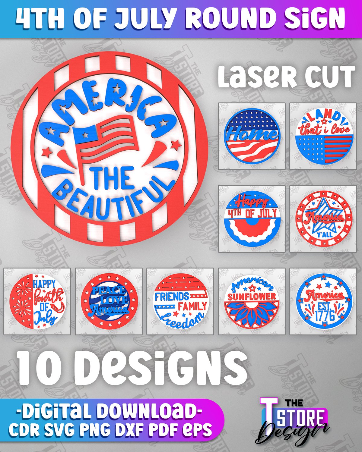 4th of July Round Signs Laser Cut|Patriotic Round Sing | CNC