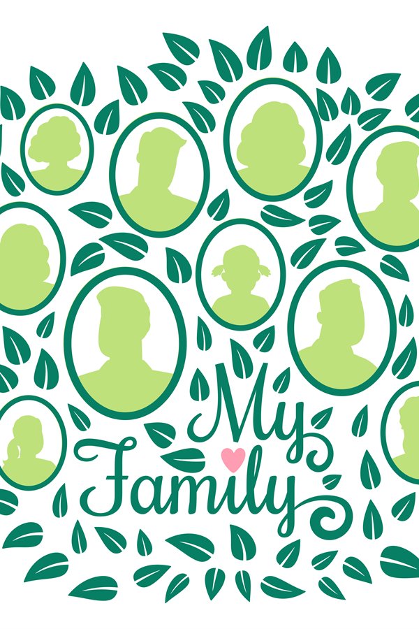 Genealogical family tree, my family green foliage vector ill