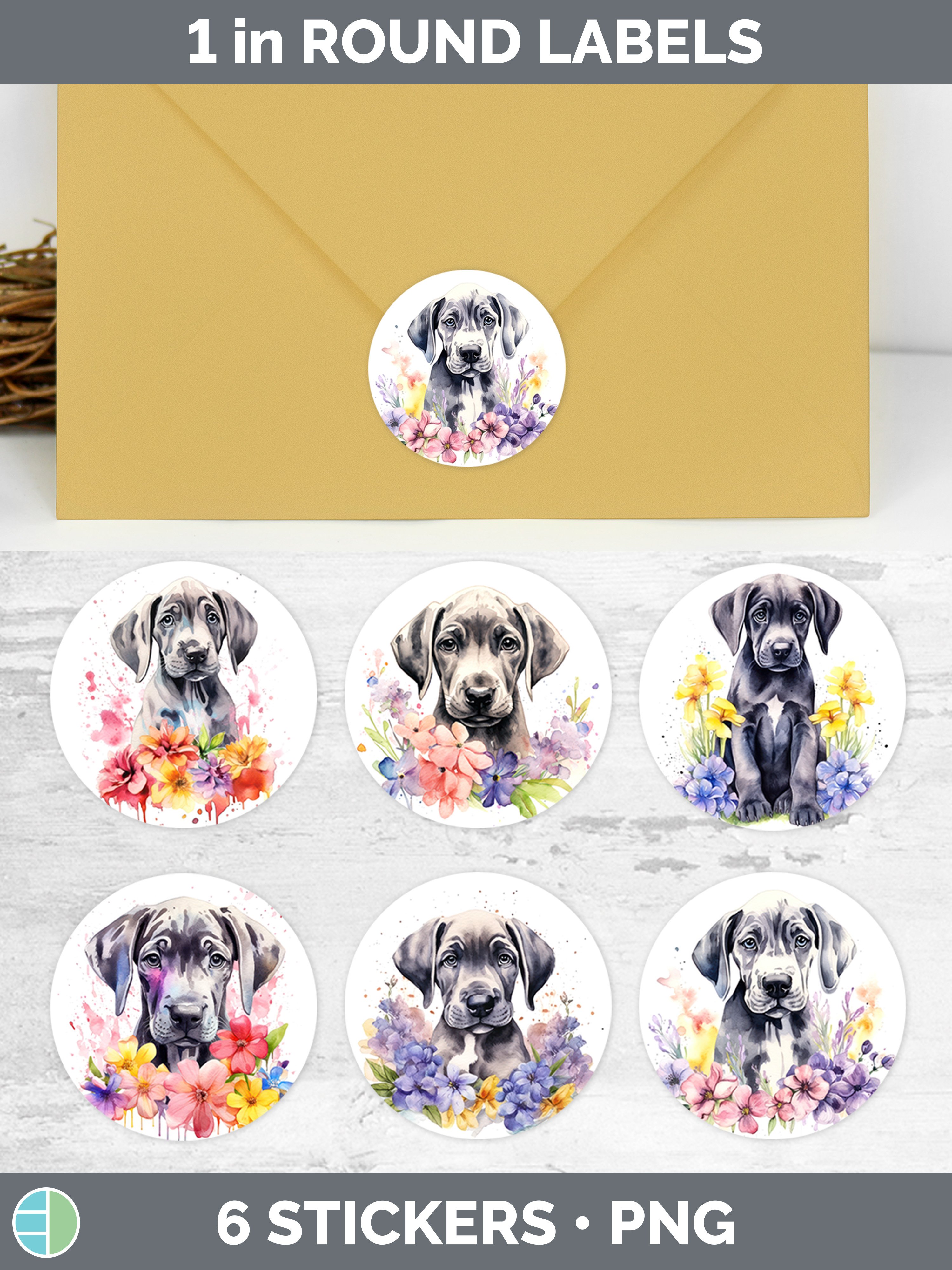 Watercolor Great Dane Dog Stickers | Round Labels Designs Bu