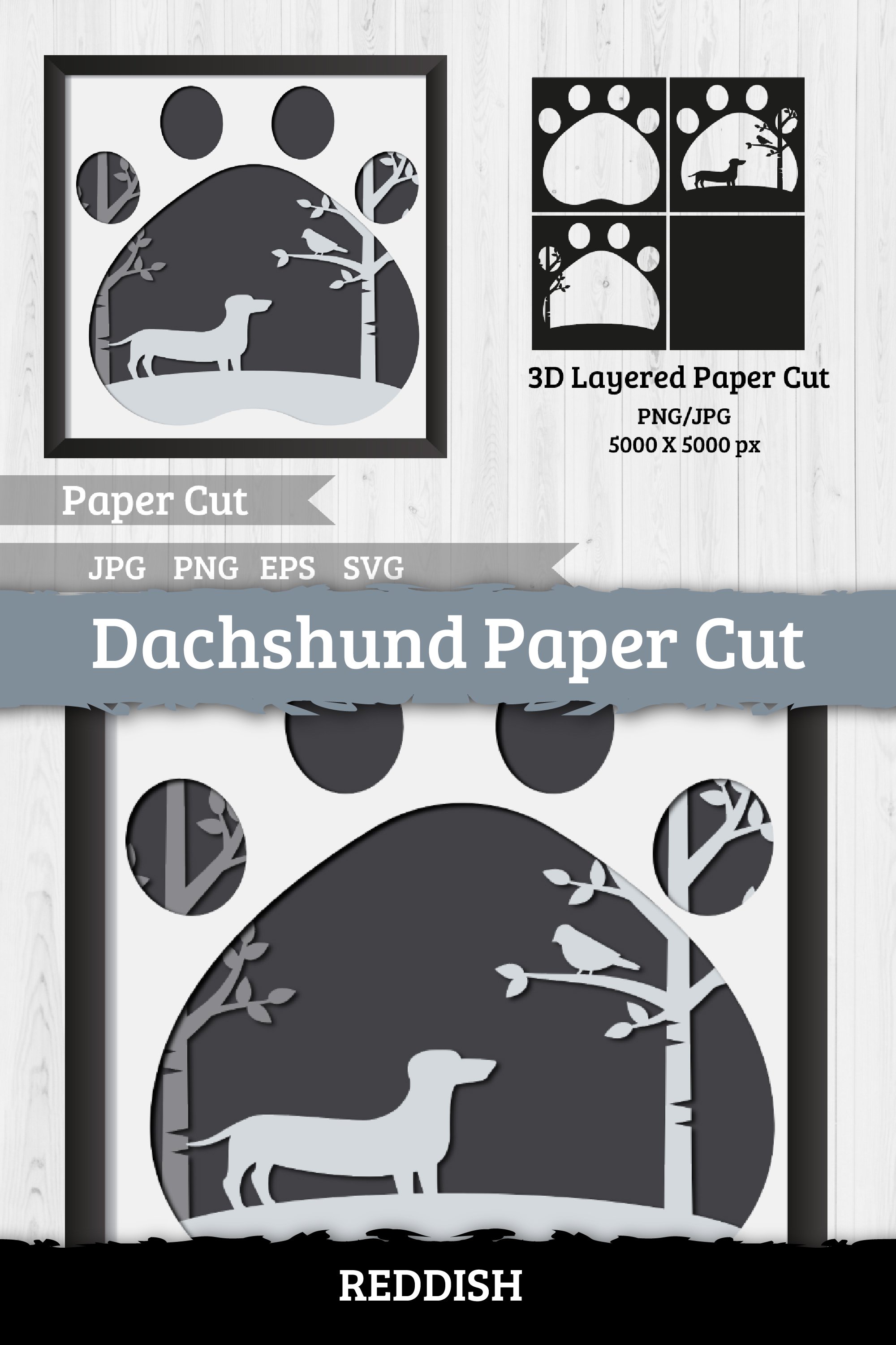 Dog shadow box, dachshund SVG, 3d papercut SVG, (1303700)