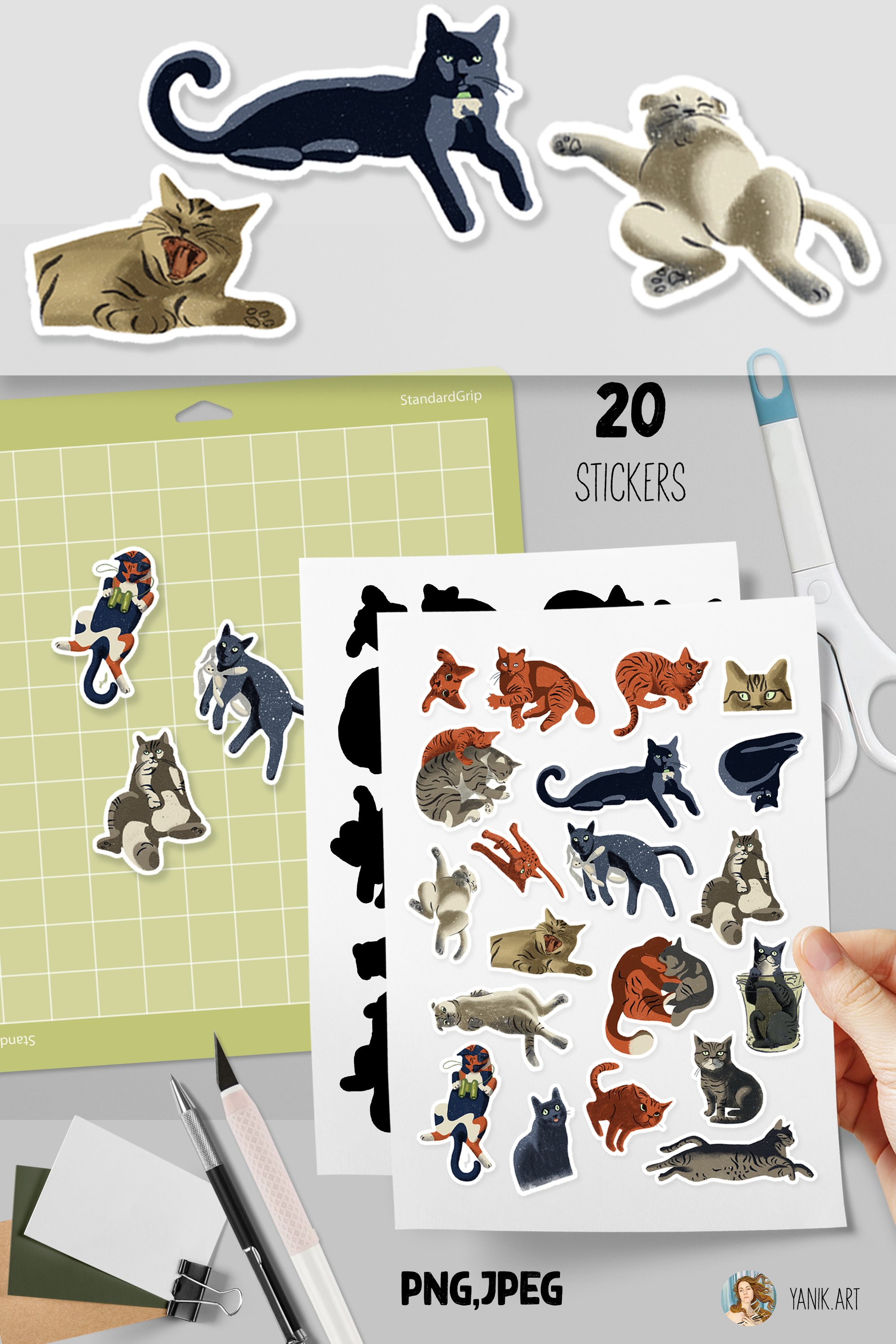 Cat stickers for planners or bullet journals, print and cut