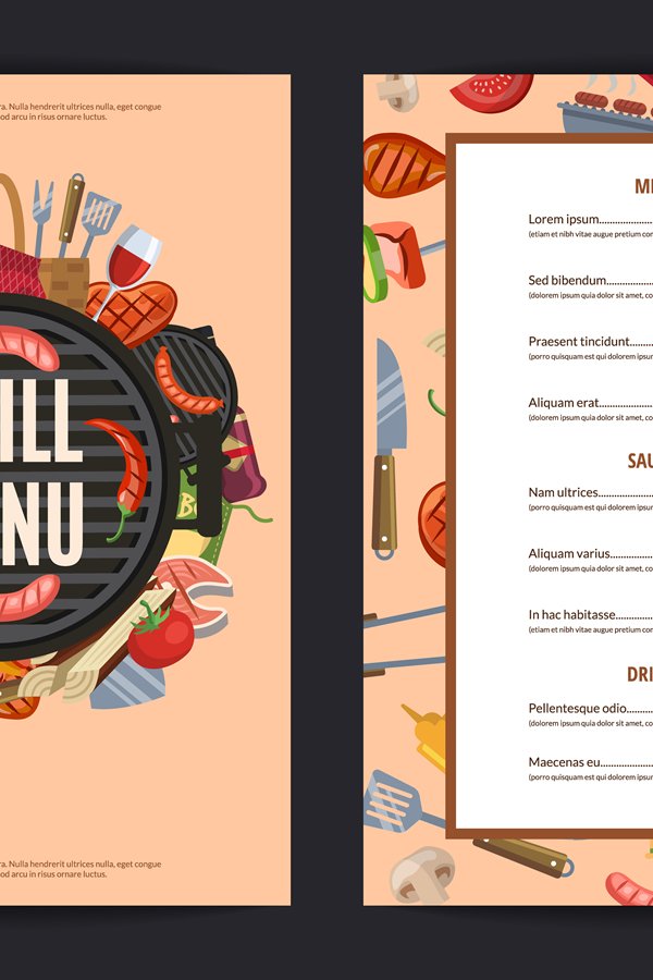 Vector barbecue or grill vertical menu template