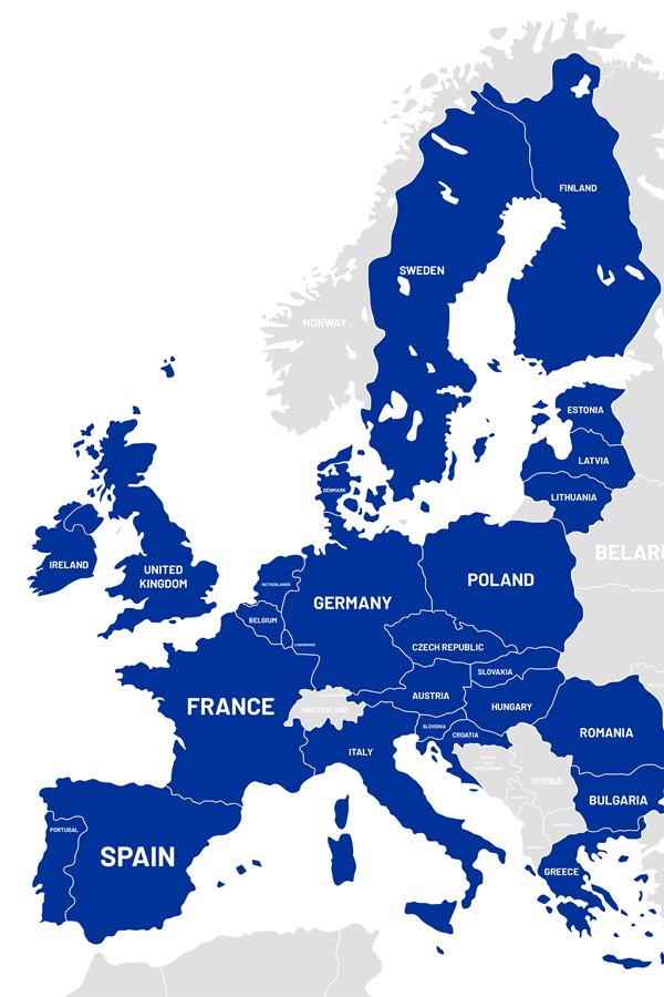 European Union countries map. EU member country names, europ