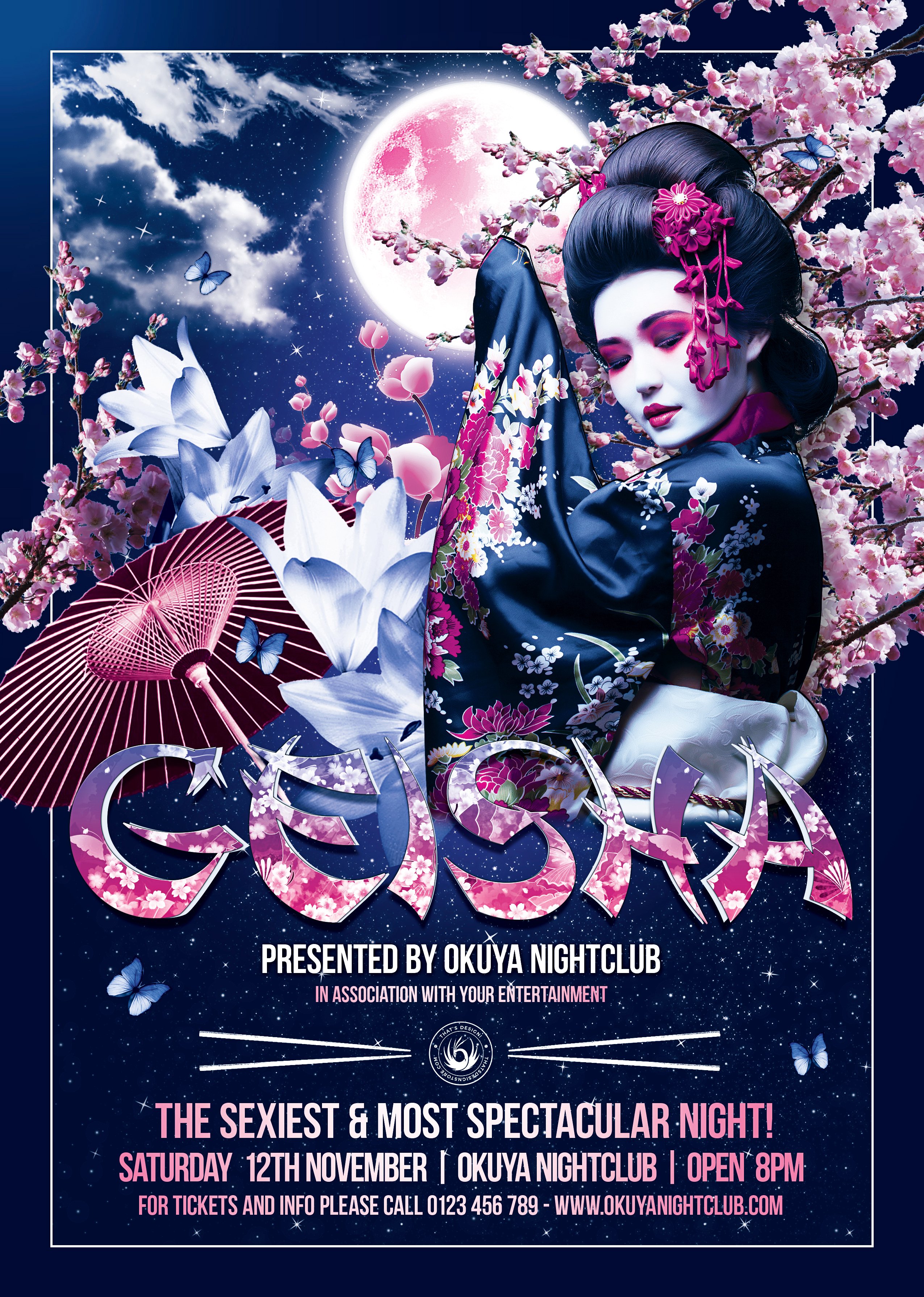 Japanese Geisha Party Night Flyer PSD Design Template