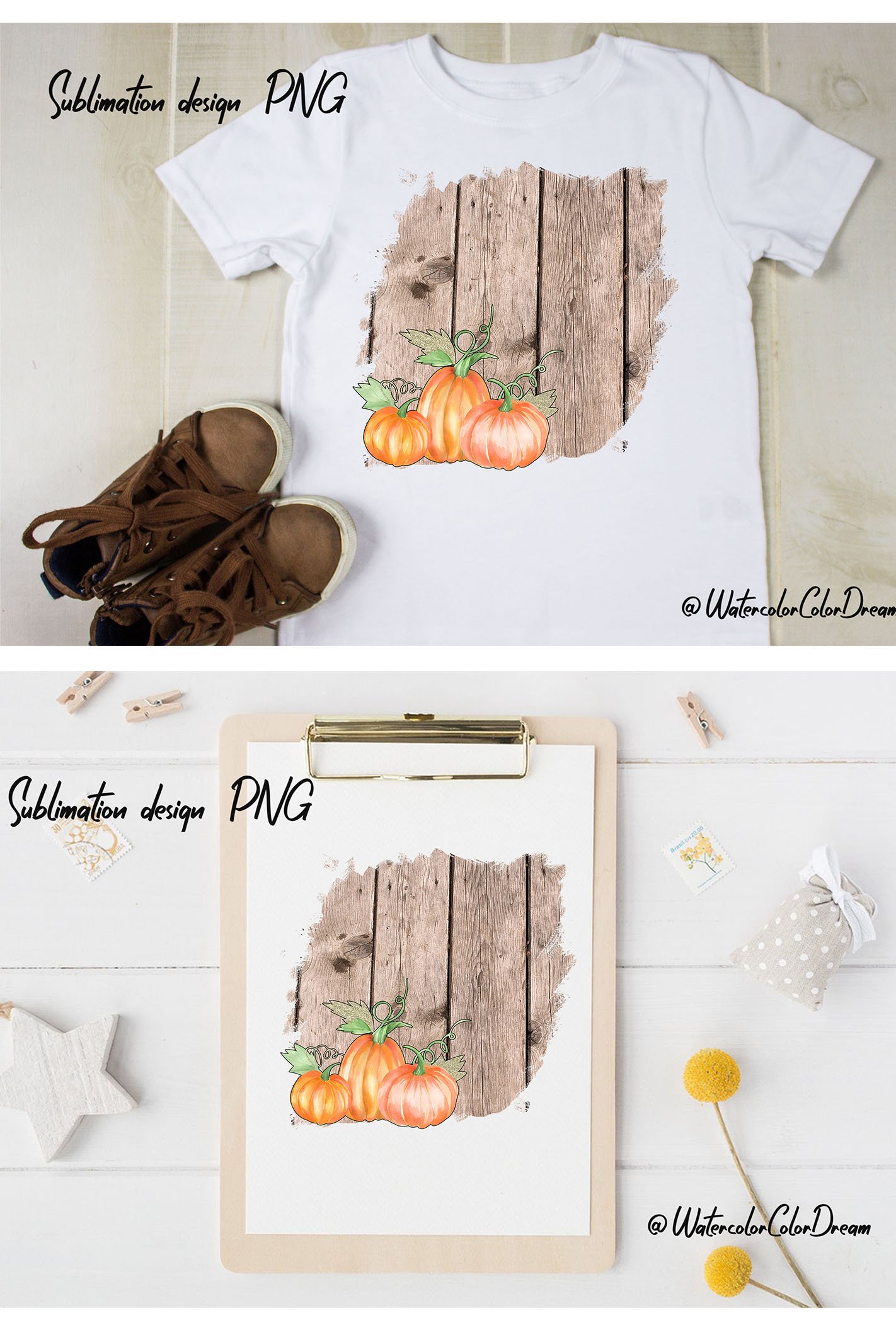 Background pumpkin sublimation. Fall wooden background