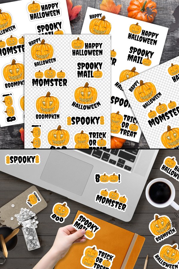 Pumpkin Sticker Bundle - Halloween Digital (1502348)