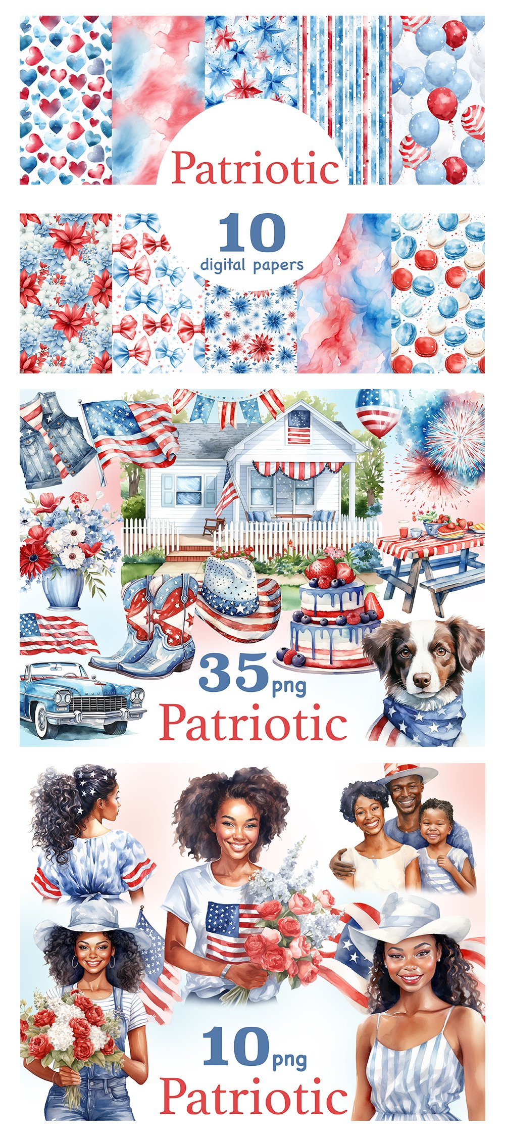 Patriotic Clipart PNG Set | 4Th Of July Graphics