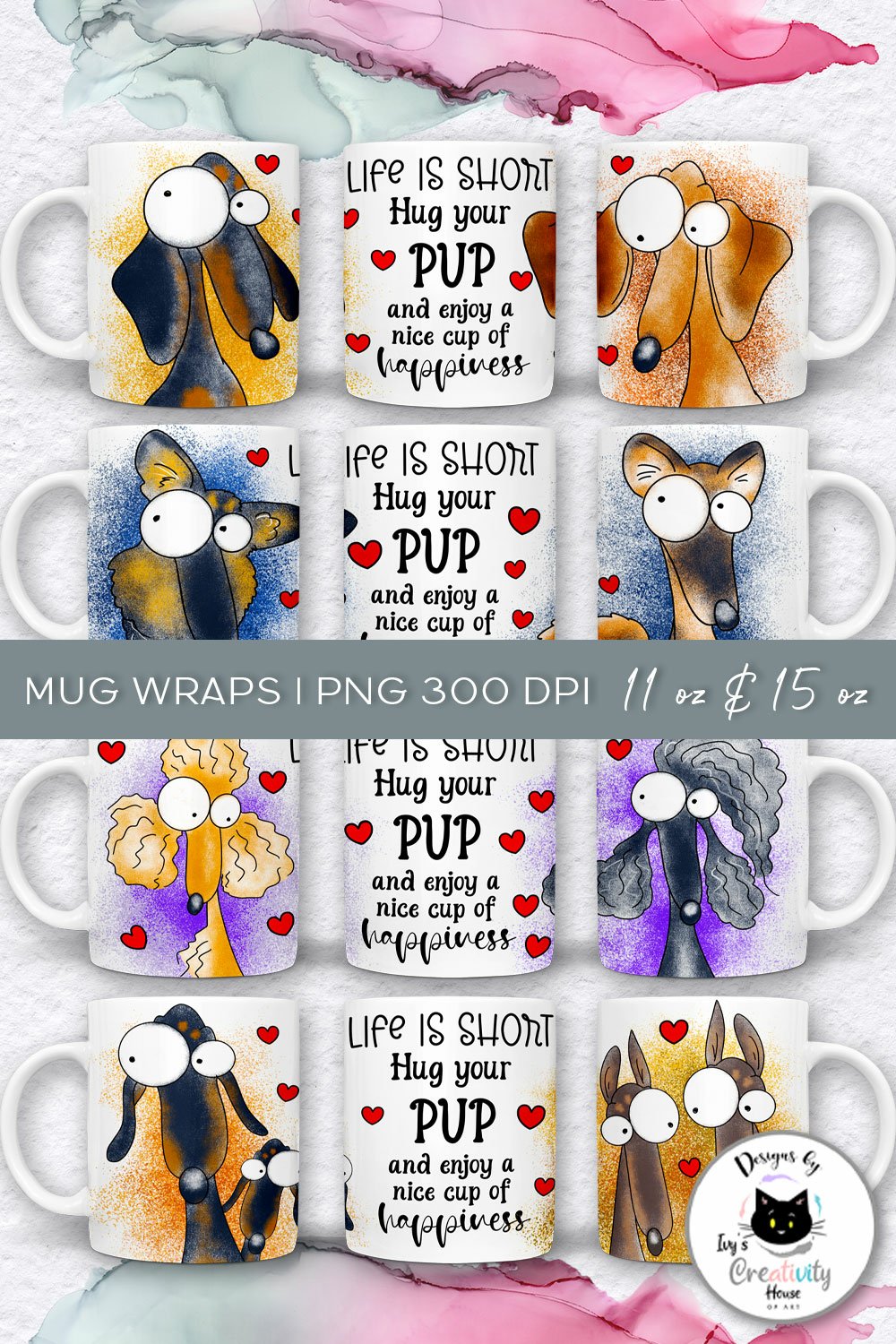 Dog Mug Wraps | Cute Dog Sublimation Designs