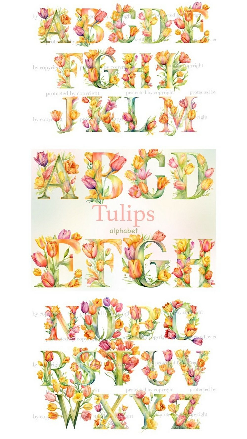 Tulips Alphabet Clipart | Flowers Invitation For Wedding