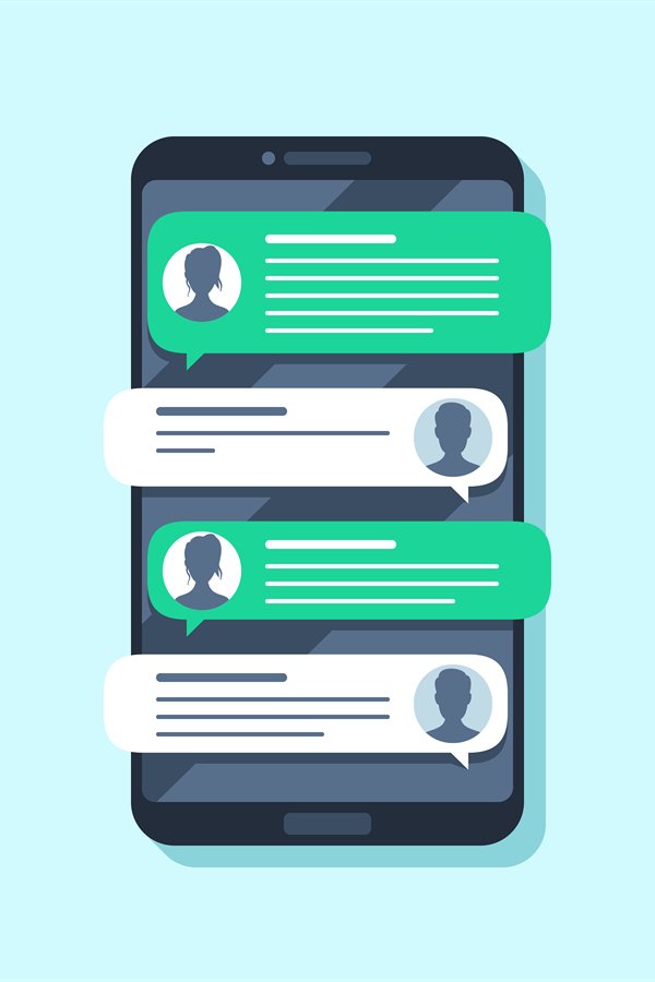 Mobile sms notifications. Hand texting message on smartphone