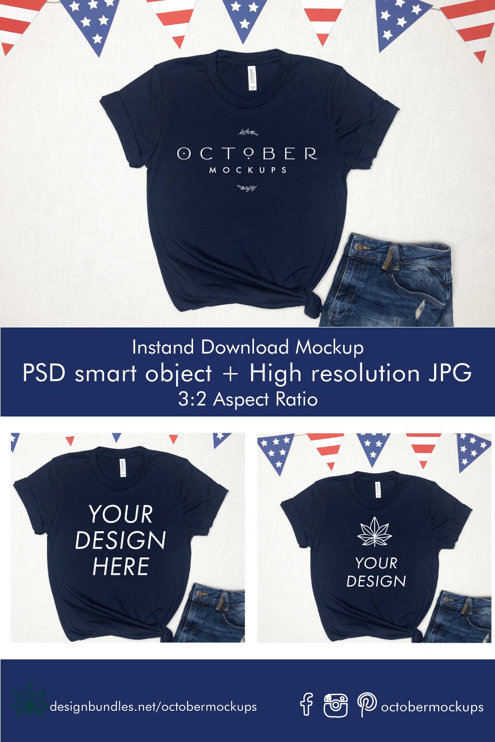 Blue T-shirt Mockup 4th of July | Bella Canvas mockup