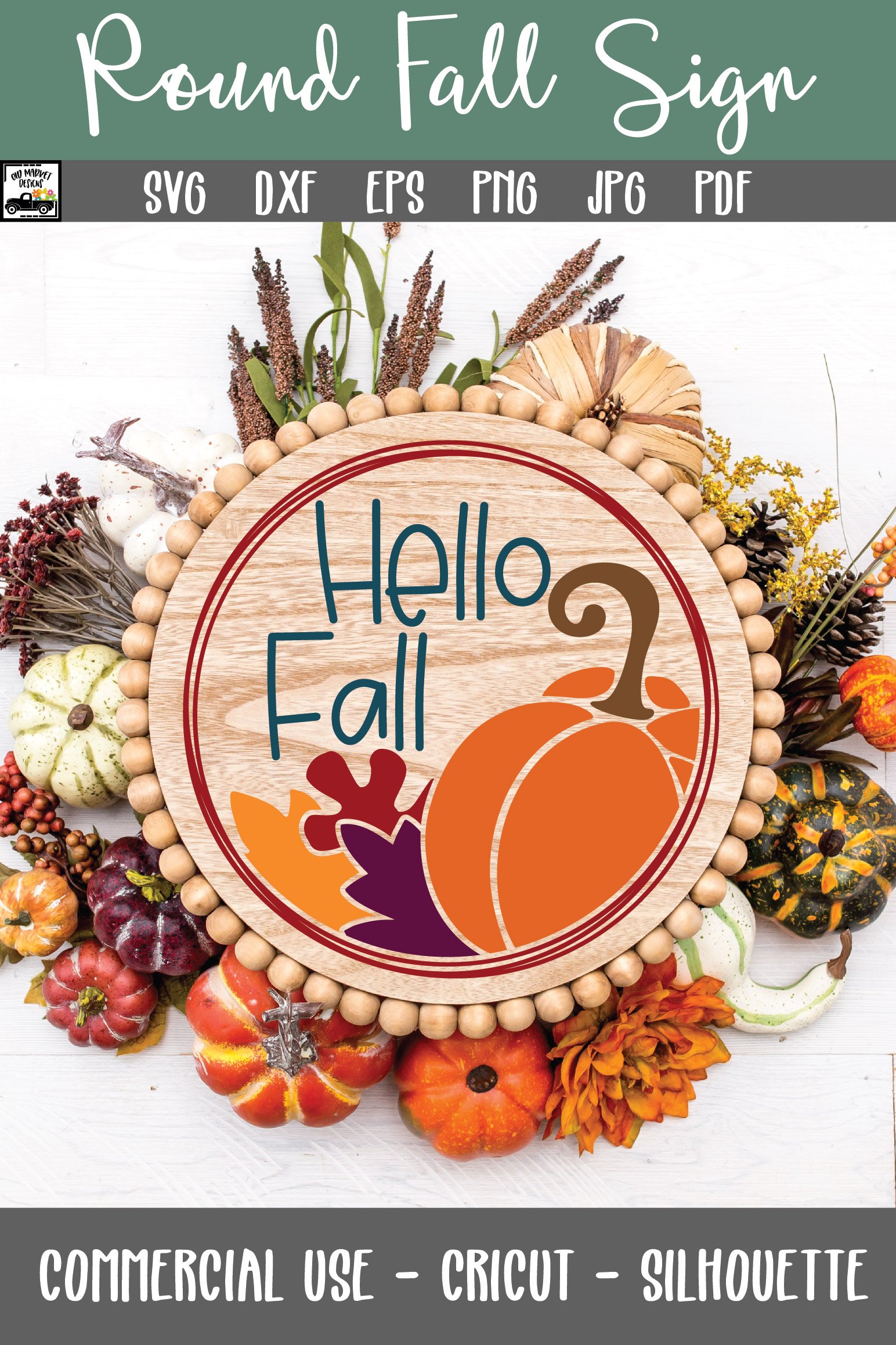 Hello Fall SVG File | Round Fall Sign SVG File (1651896)
