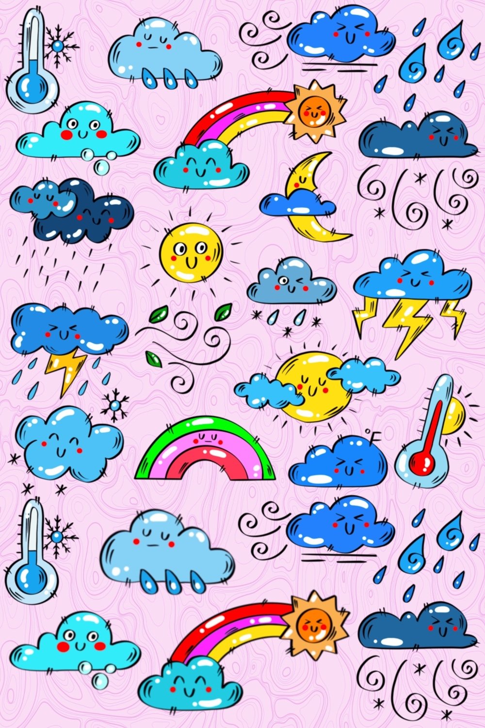 Weather Doodle Icons ,Colorful Weather,Cute weather icon set