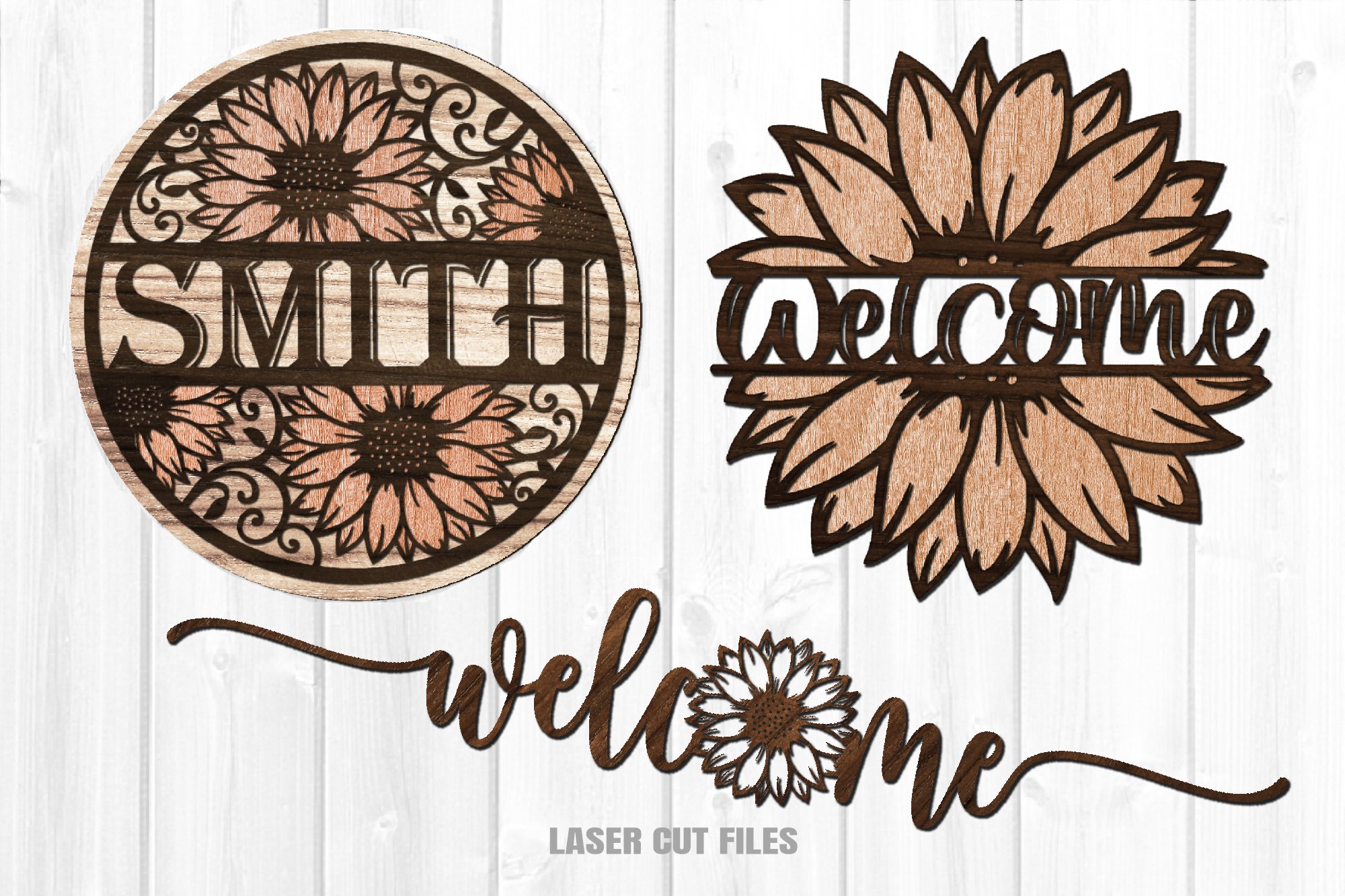 Monogram Welcome Sunflower Sign SVG Bundle