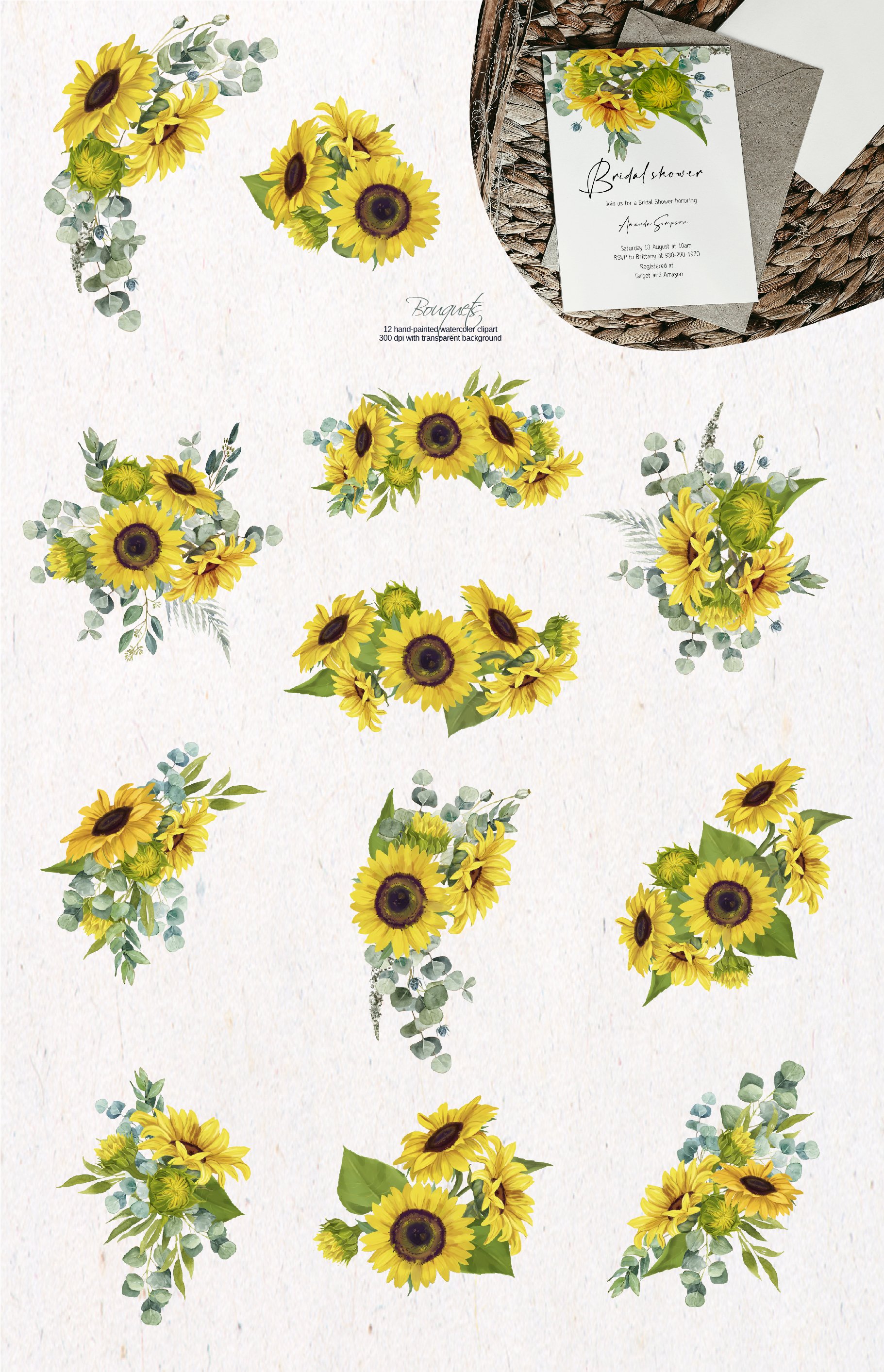 Sunflower & Eucalyptus | Watercolor set