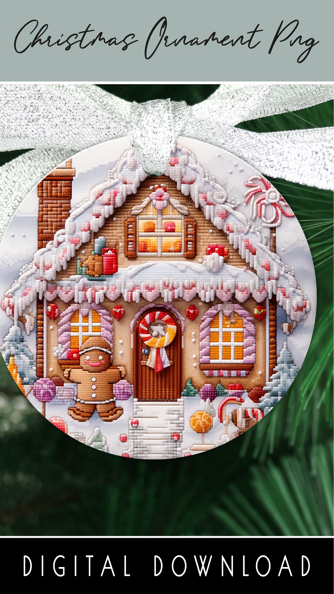 Gingerbread House Christmas Ornament, Embroidery Ornament