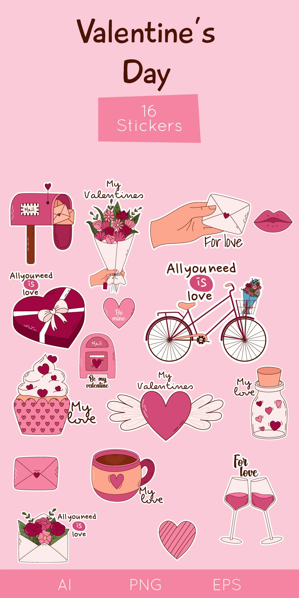 Valentine stickers set.