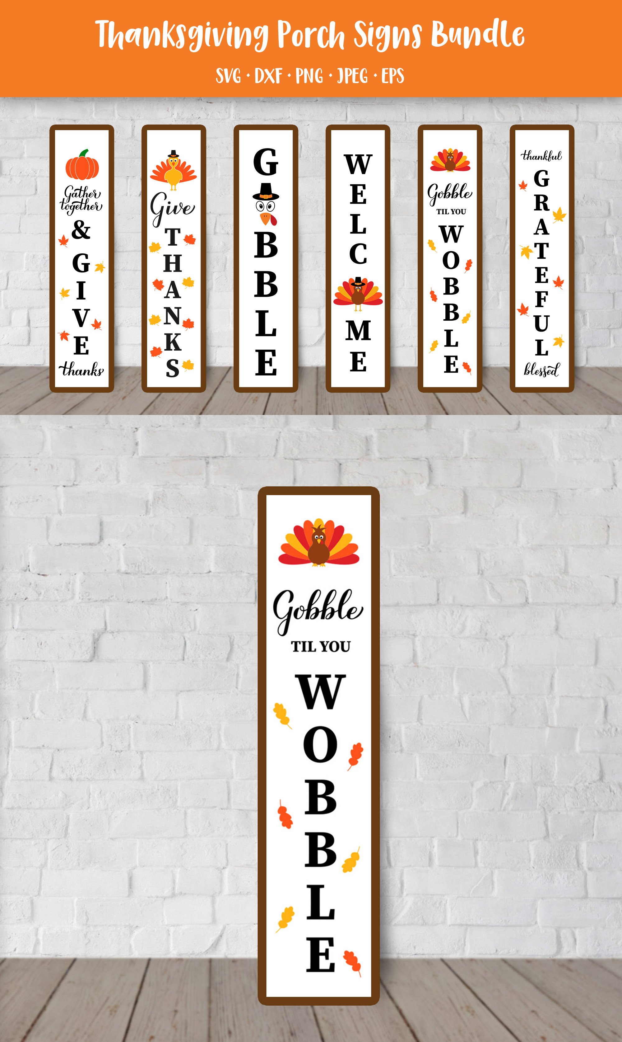 Thanksgiving Porch Sign Bundle. Fall vertical signs SVG