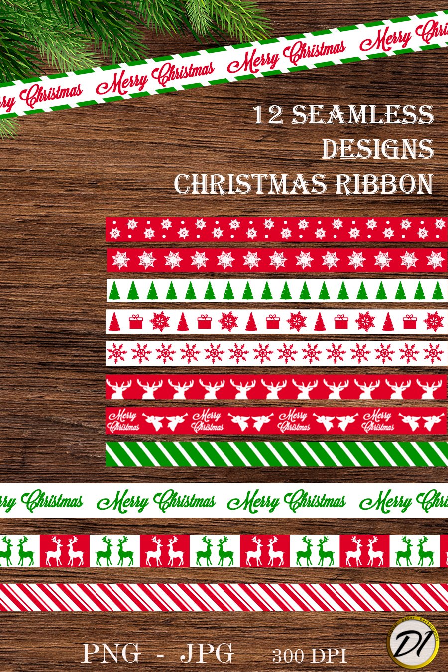 Christmas seamless ribbon png. Christmas scrapbooking bundle