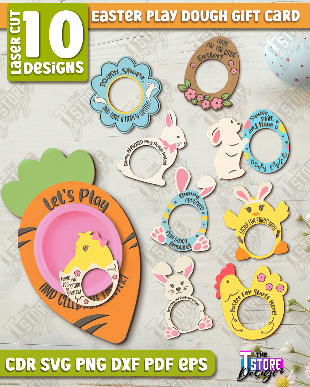 Easter Play Dough Gift Cards Laser Cut Bundle, (5319836)