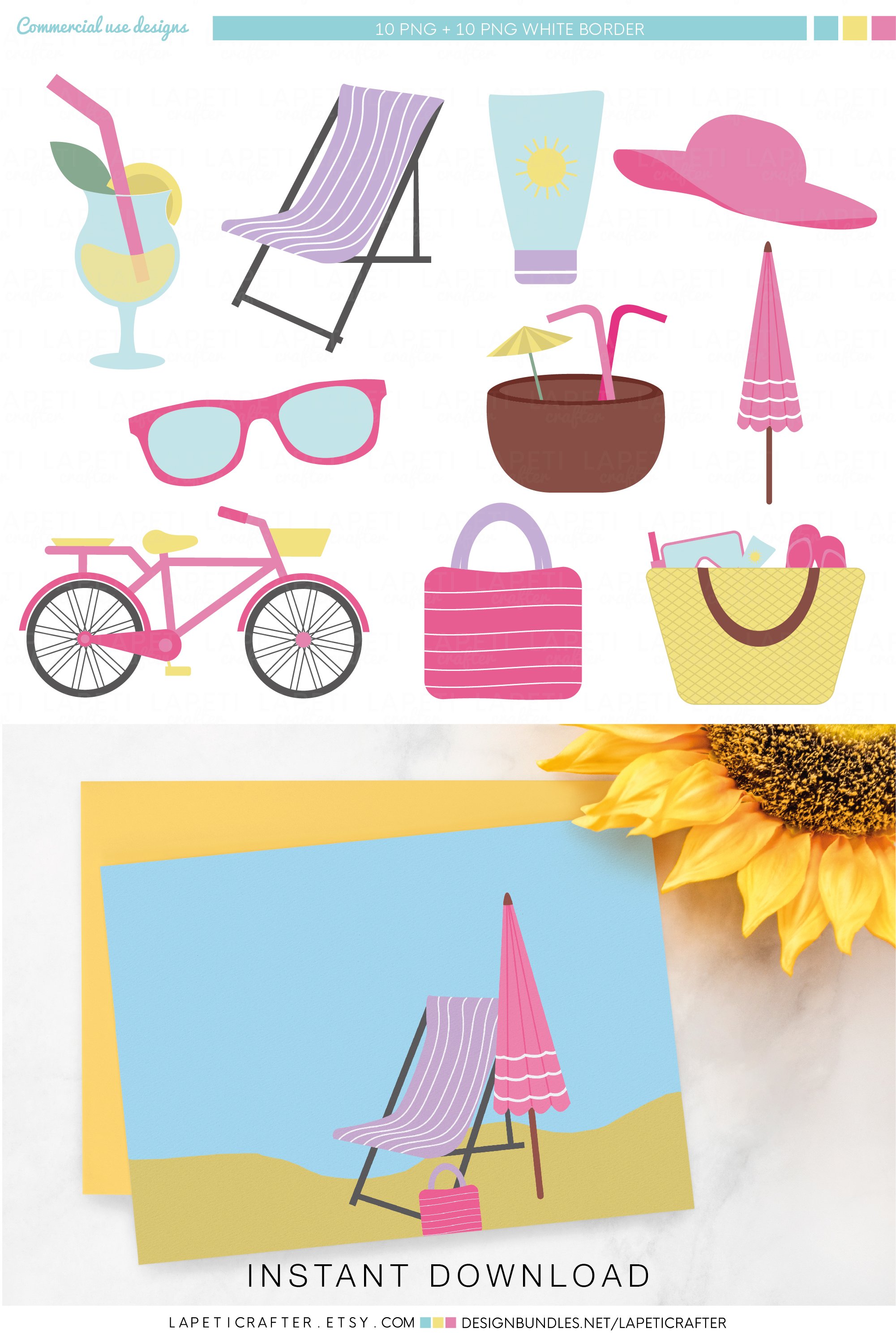 Summer Clipart | 10 Beach illustrations png format