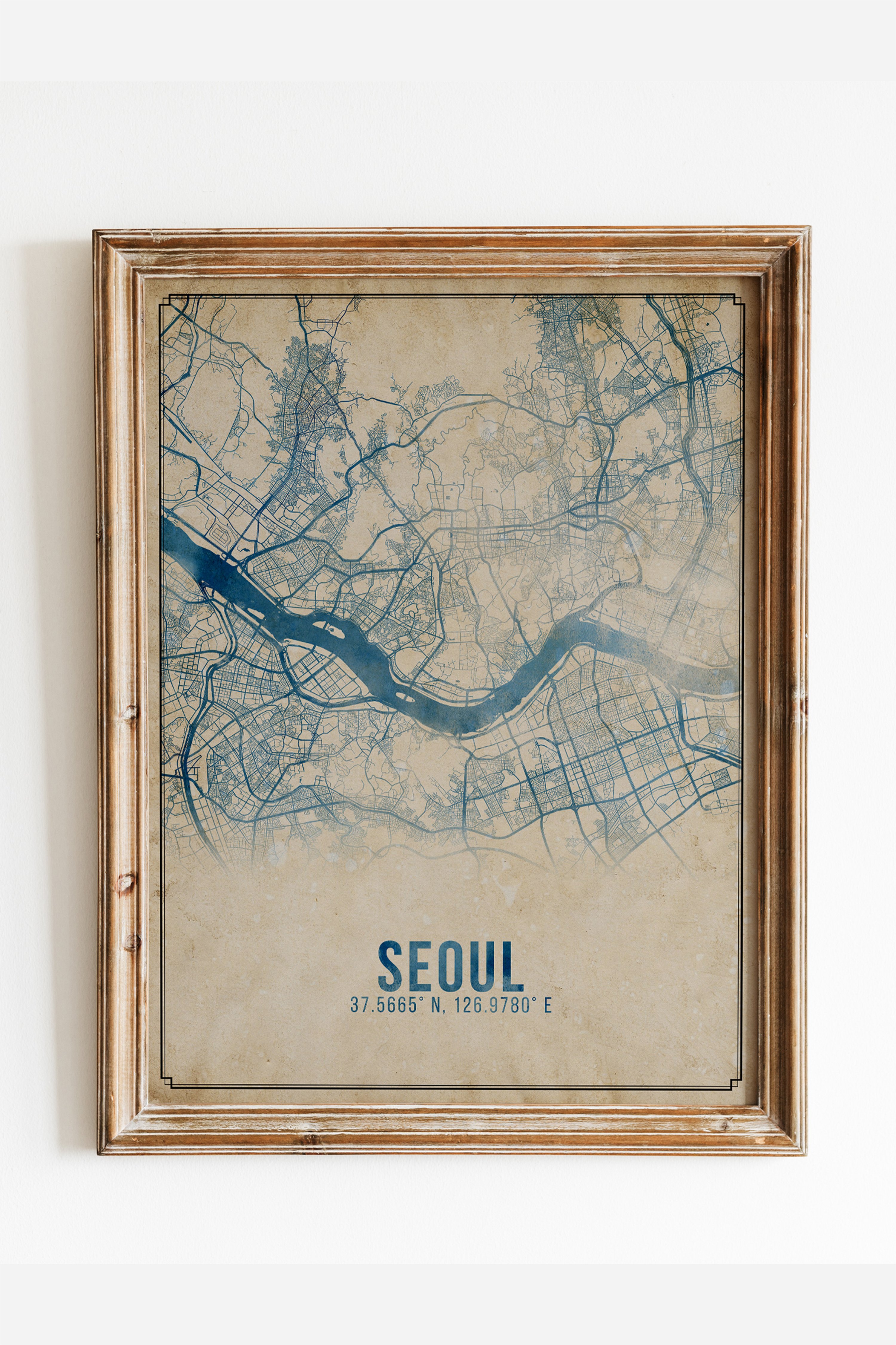 Seoul Antique Watercolor City Map Poster
