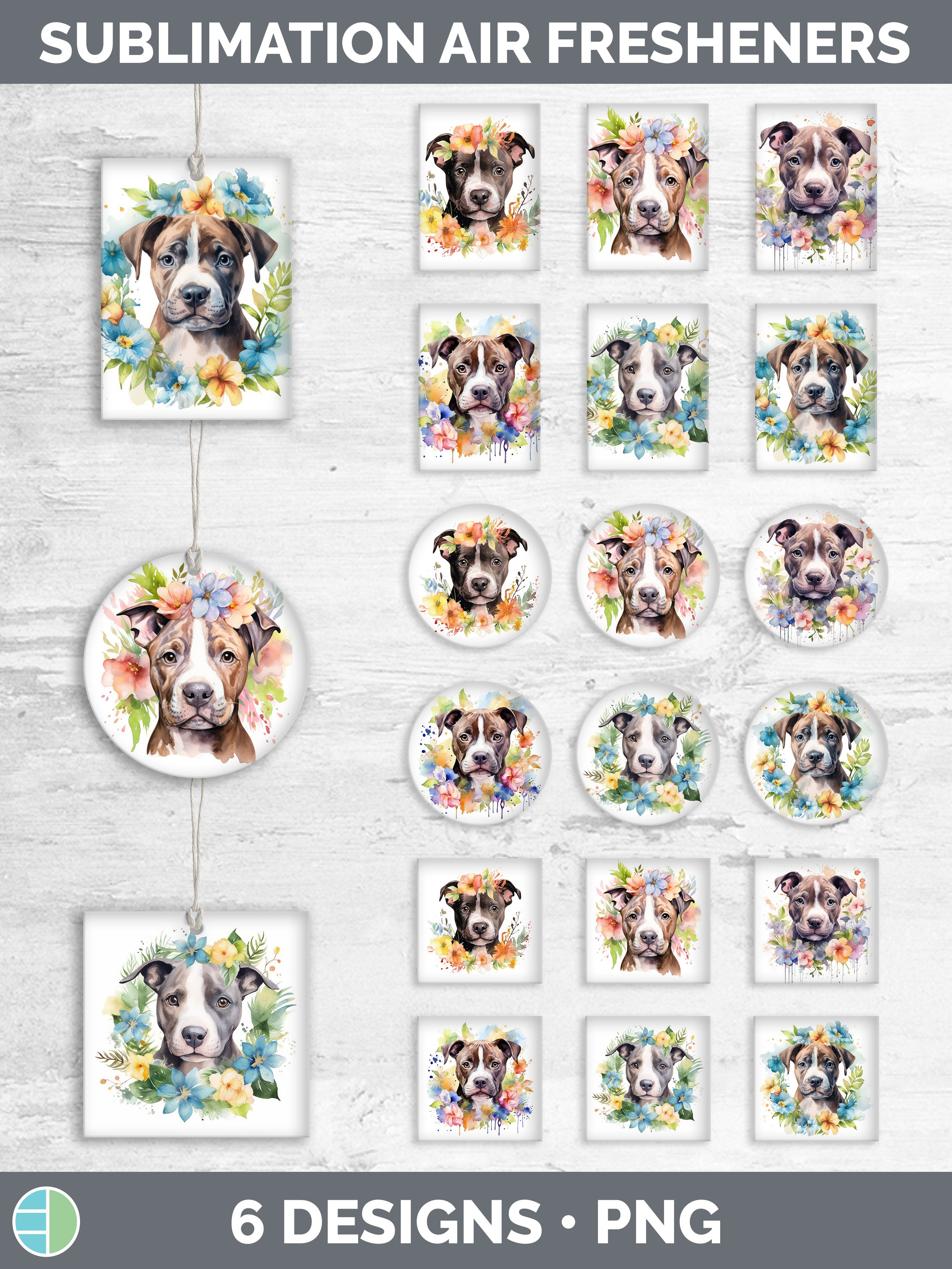 Watercolor Pit Bull Dog Air Freshener | Sublimation Car Fres