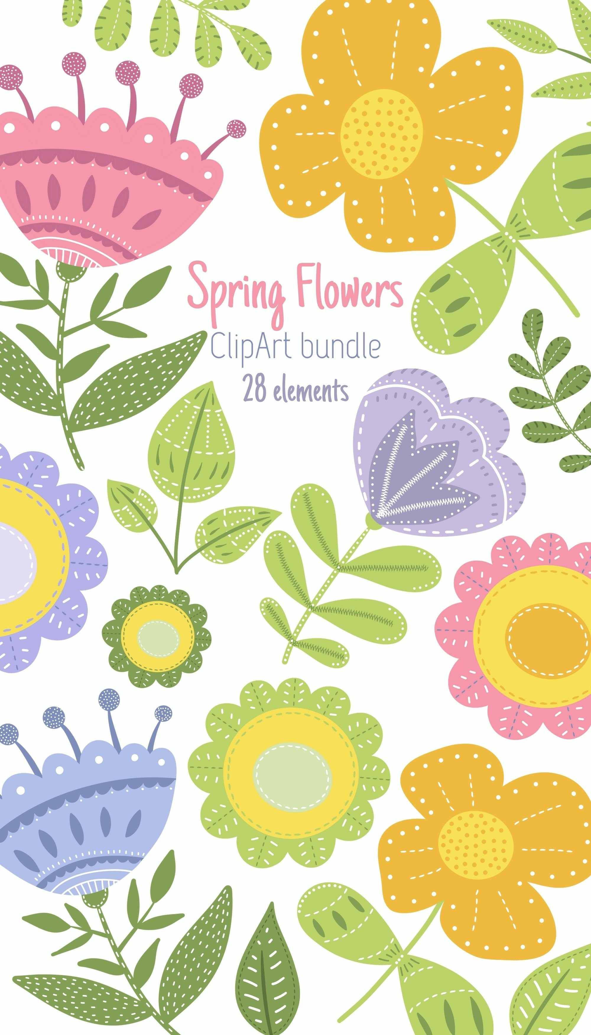 Spring flower clipart, Floral clipart set