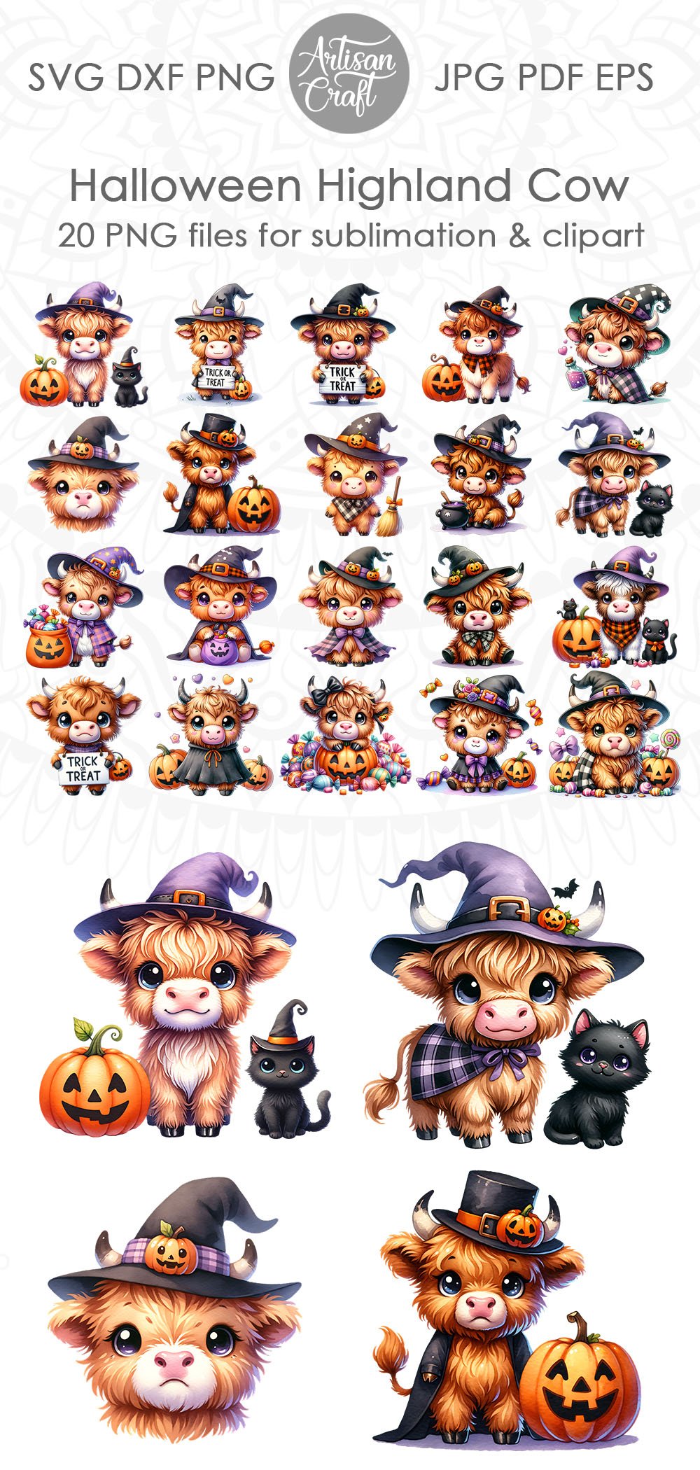Halloween Baby Highland Cow Clipart, Halloween Highland Cow