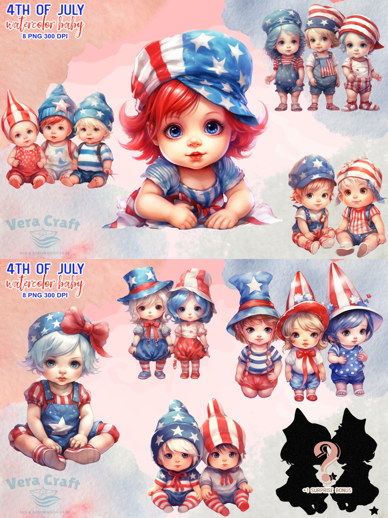 4th Of July Baby Watercolor Clipart Bundle - 8 Variations