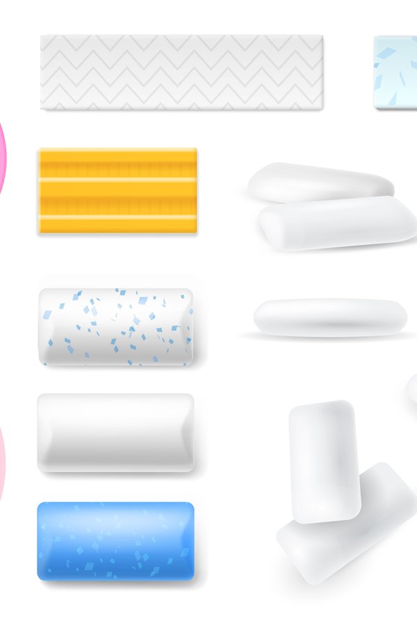 Pads chewing gum. Realistic different flavors and shapes bub