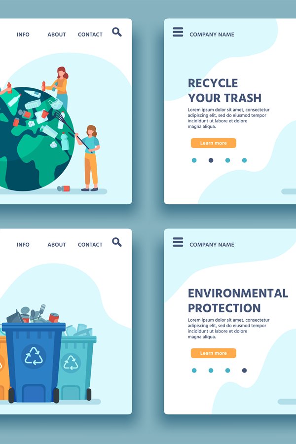 Recycling trash landing page. People collecting and sorting