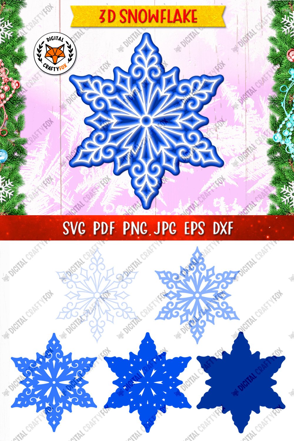 3D Layered Snowflake SVG, Christmas Ornament SVG