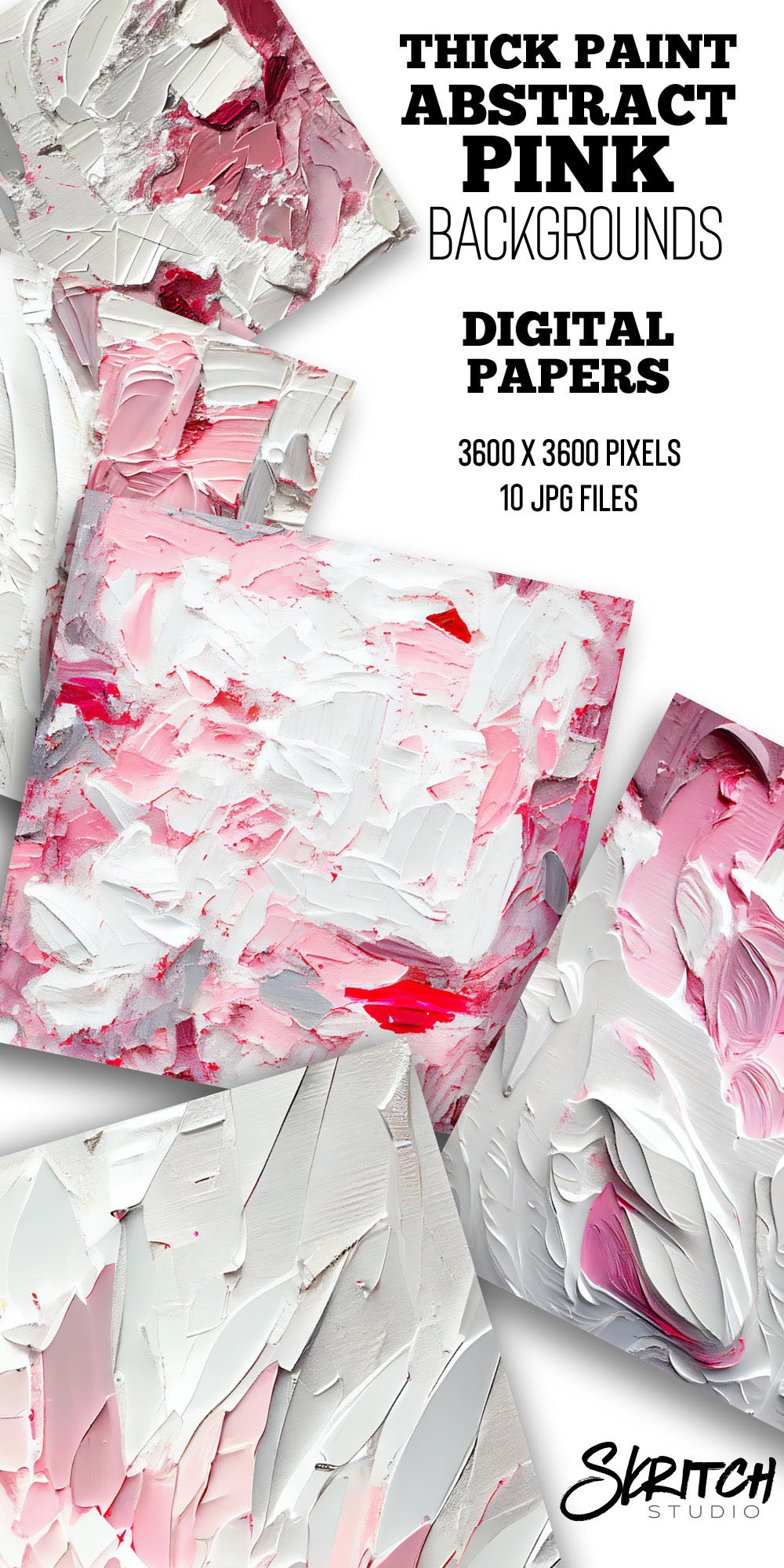 Thick Paint Abstract Pink Textures Digital Paper Bundle