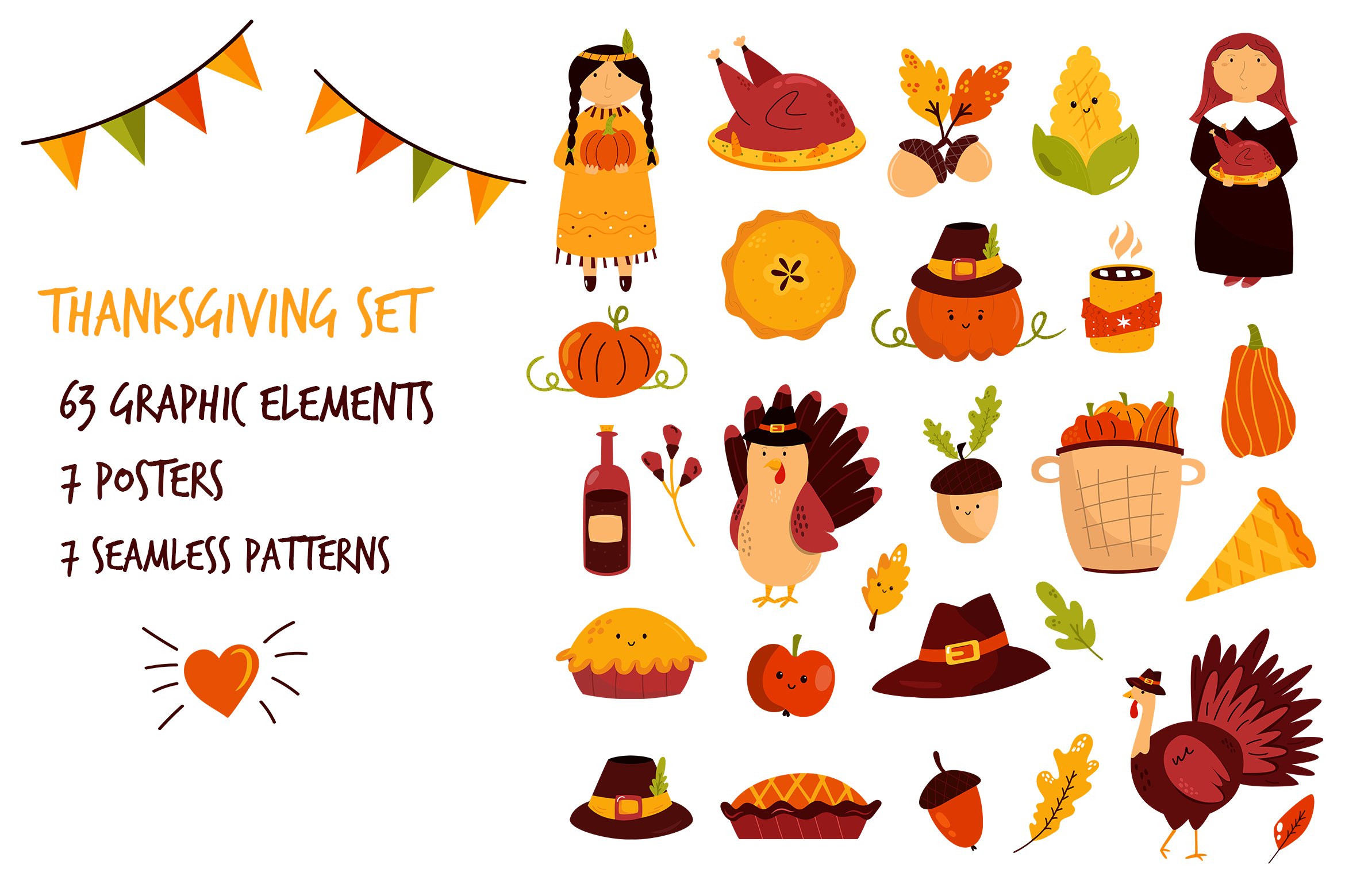 Thanksgiving Collection Of Holiday Symbols Cute Characters