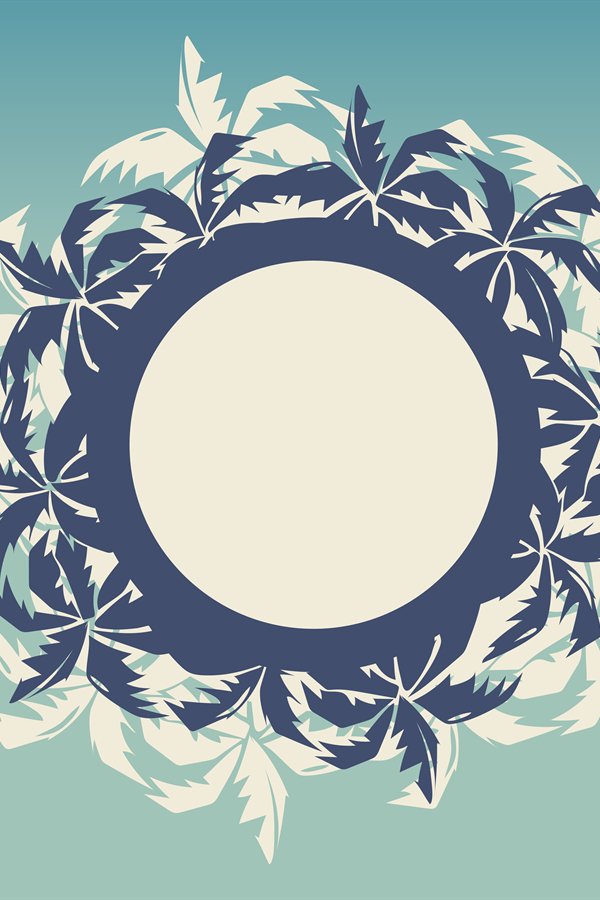Tropical round frame with palm trees