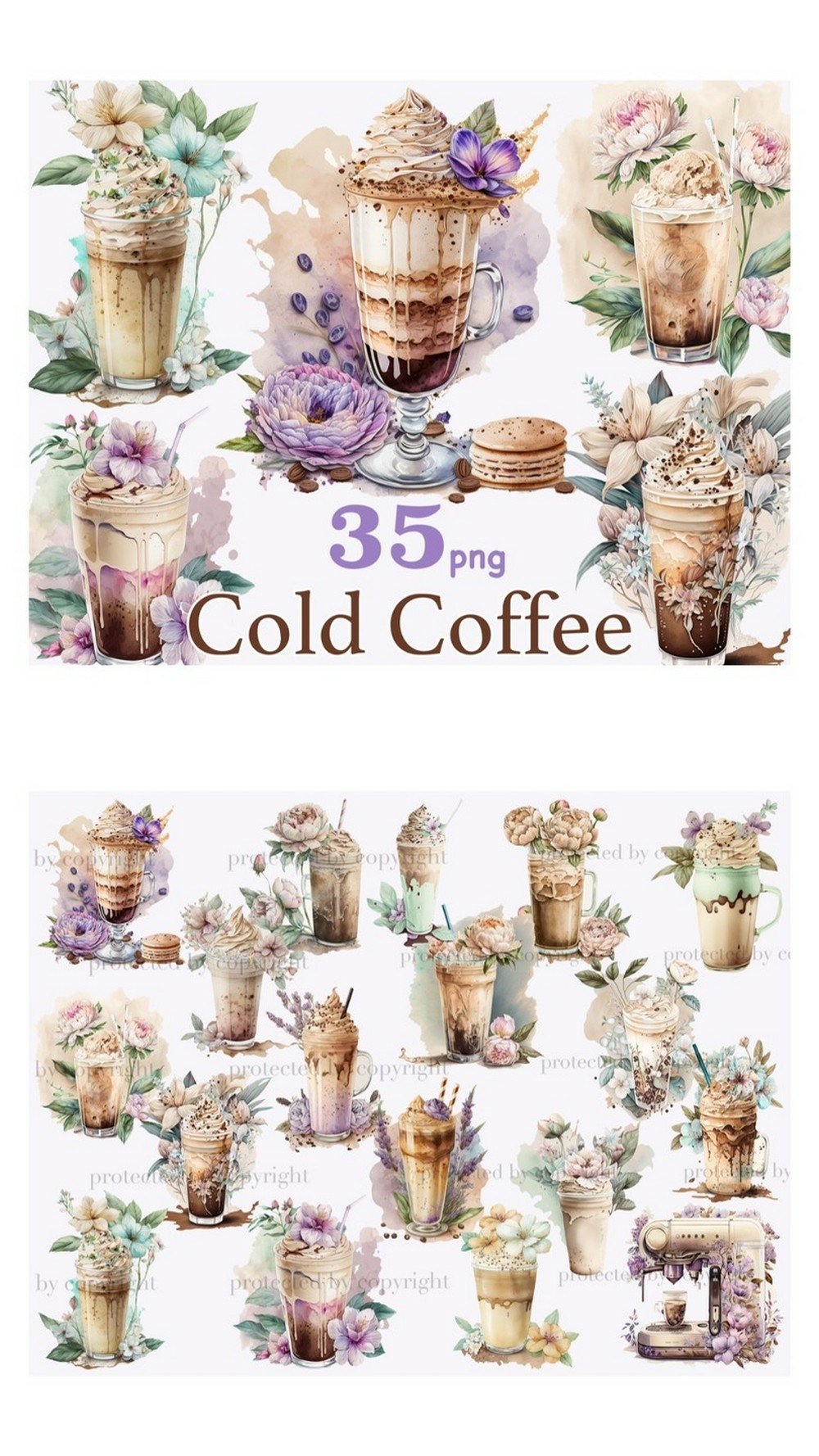 Watercolor Floral Coffee Clipart | Coffee Sublimation Bundle