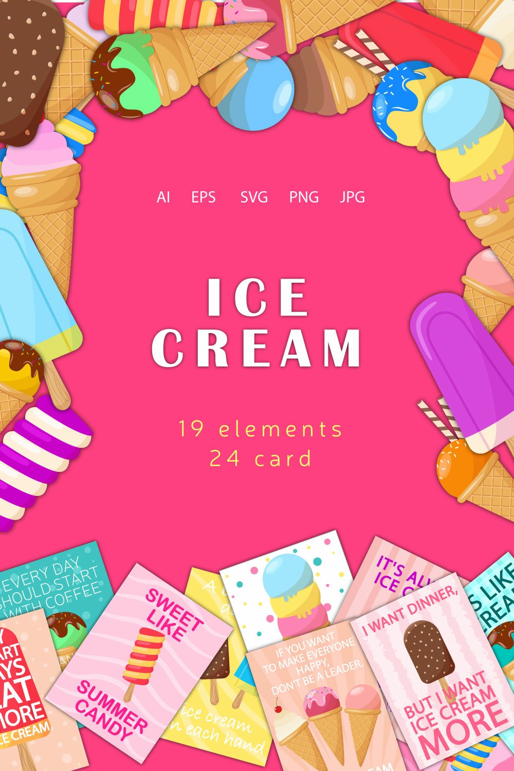 Ice cream elements and card with ice cream