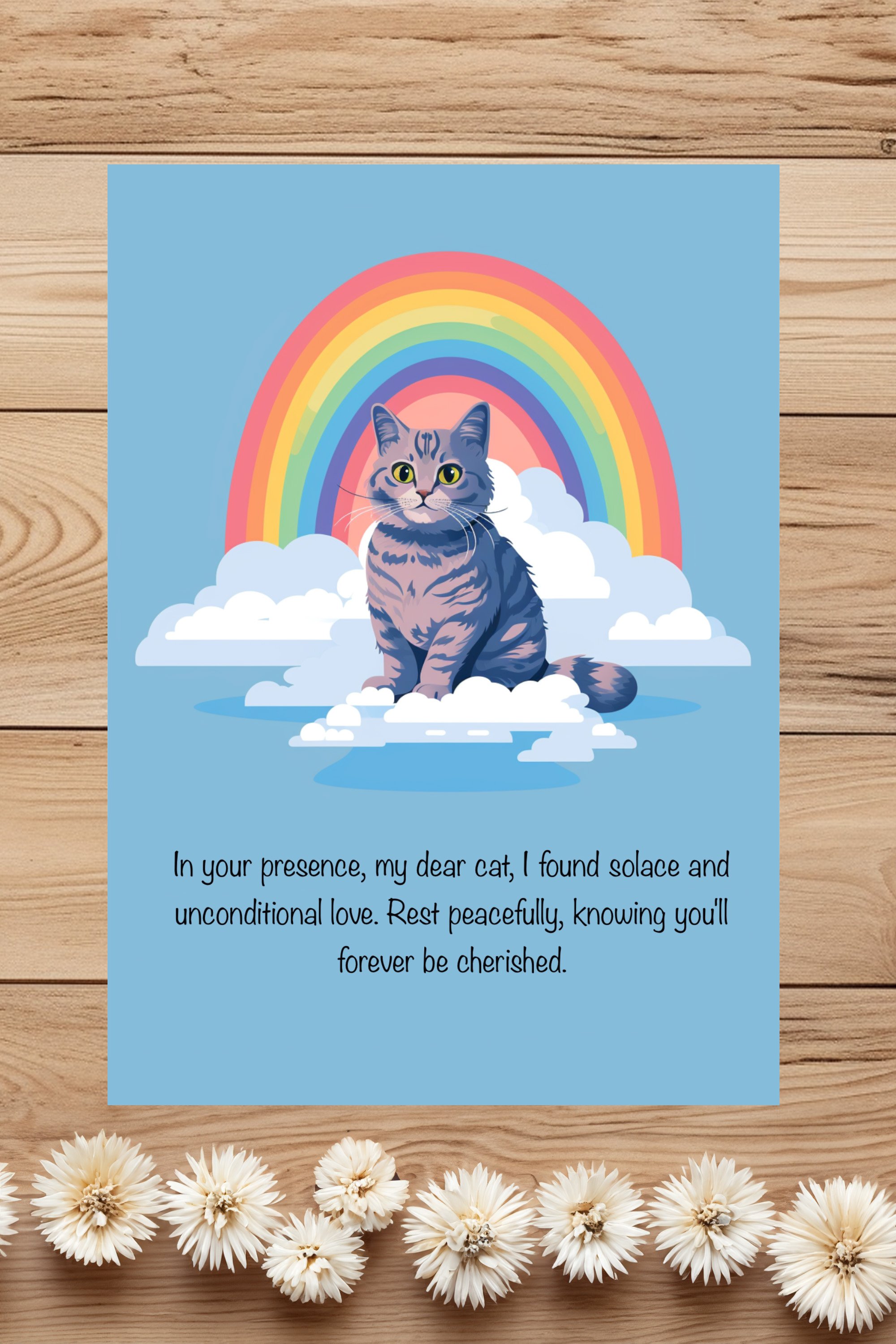 Tabby cat card. Rainbow Bridge card for print.
