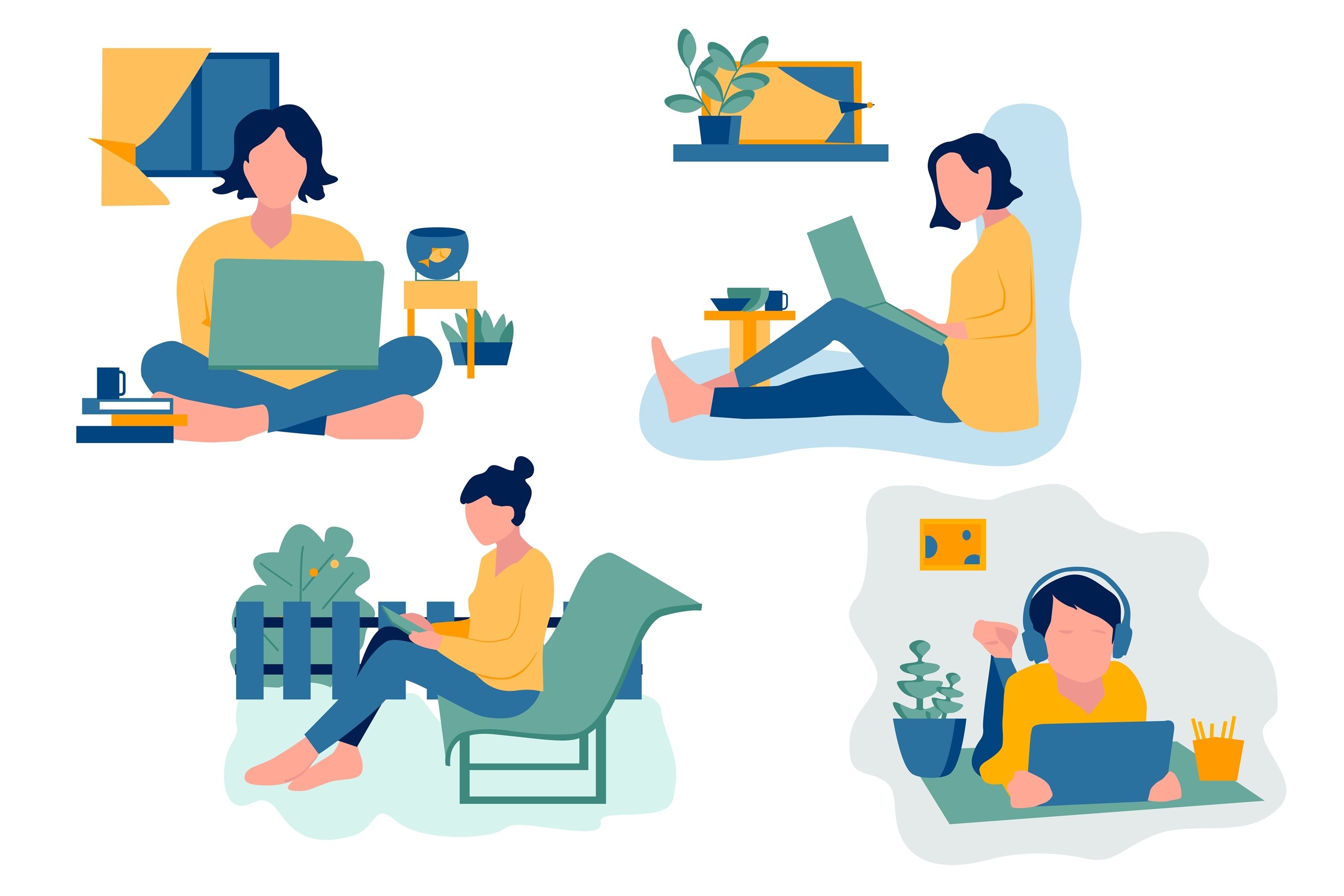 Remote working set vector illustration