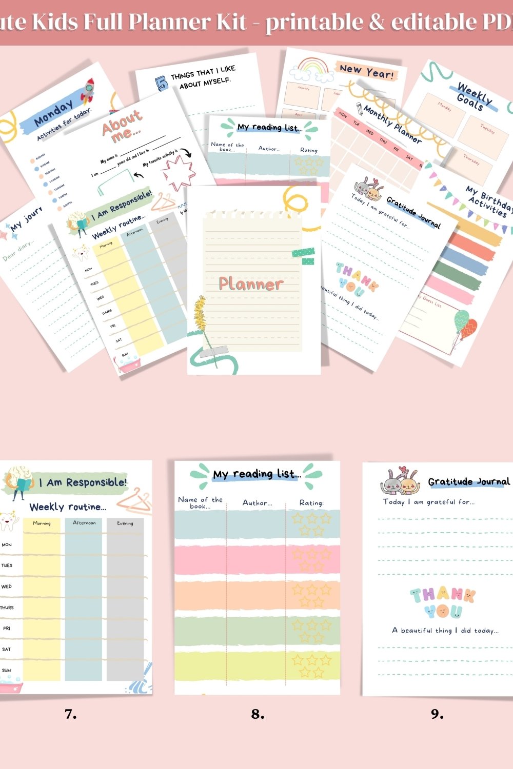 Cute Kids Bullet Journal PDF, Kids Planner PDF, (1355807)